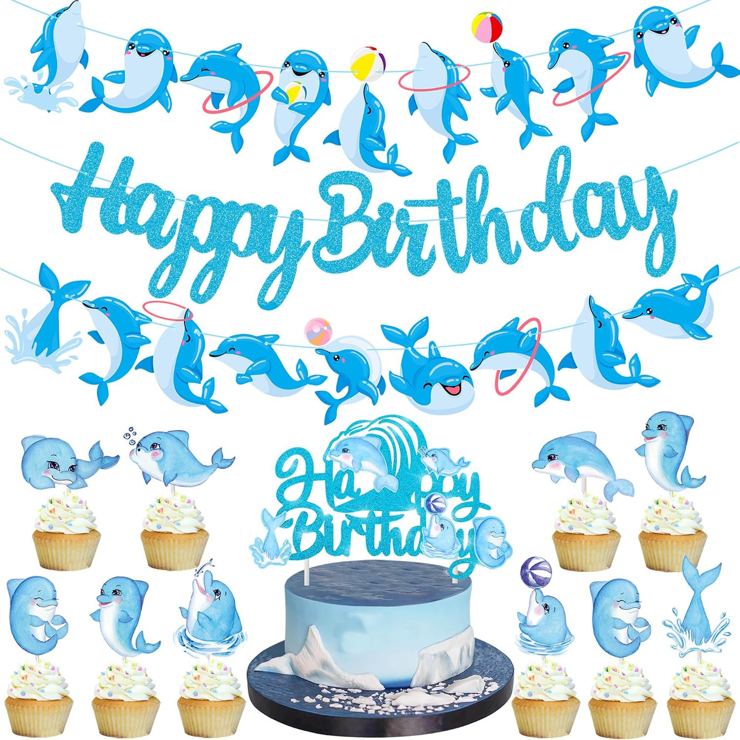 Amazon.com: Dolphin Birthday Party Supplies Dolphin Theme Cupcake ...