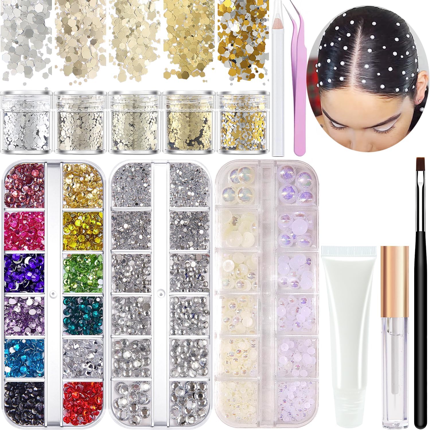 Amazon.com: Go Ho 3 Sheets of Self Adhesive Face/Hair Gems Rhinestones ...