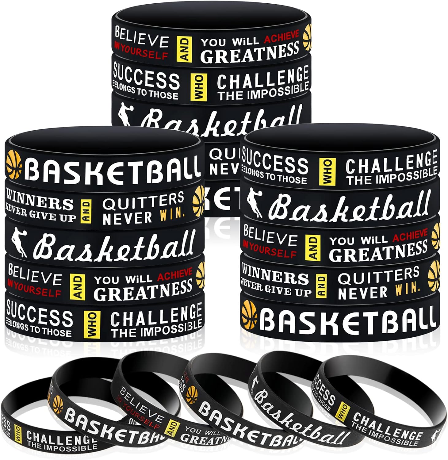 Amazon.com: Charniol 36 Pieces Basketball Bracelets Basketball Silicone ...