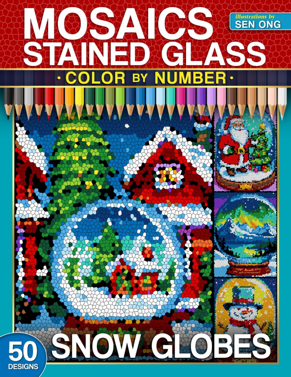 Amazon.com: Snow Globes Stained Glass Mosaics Color by Number: 50 ...