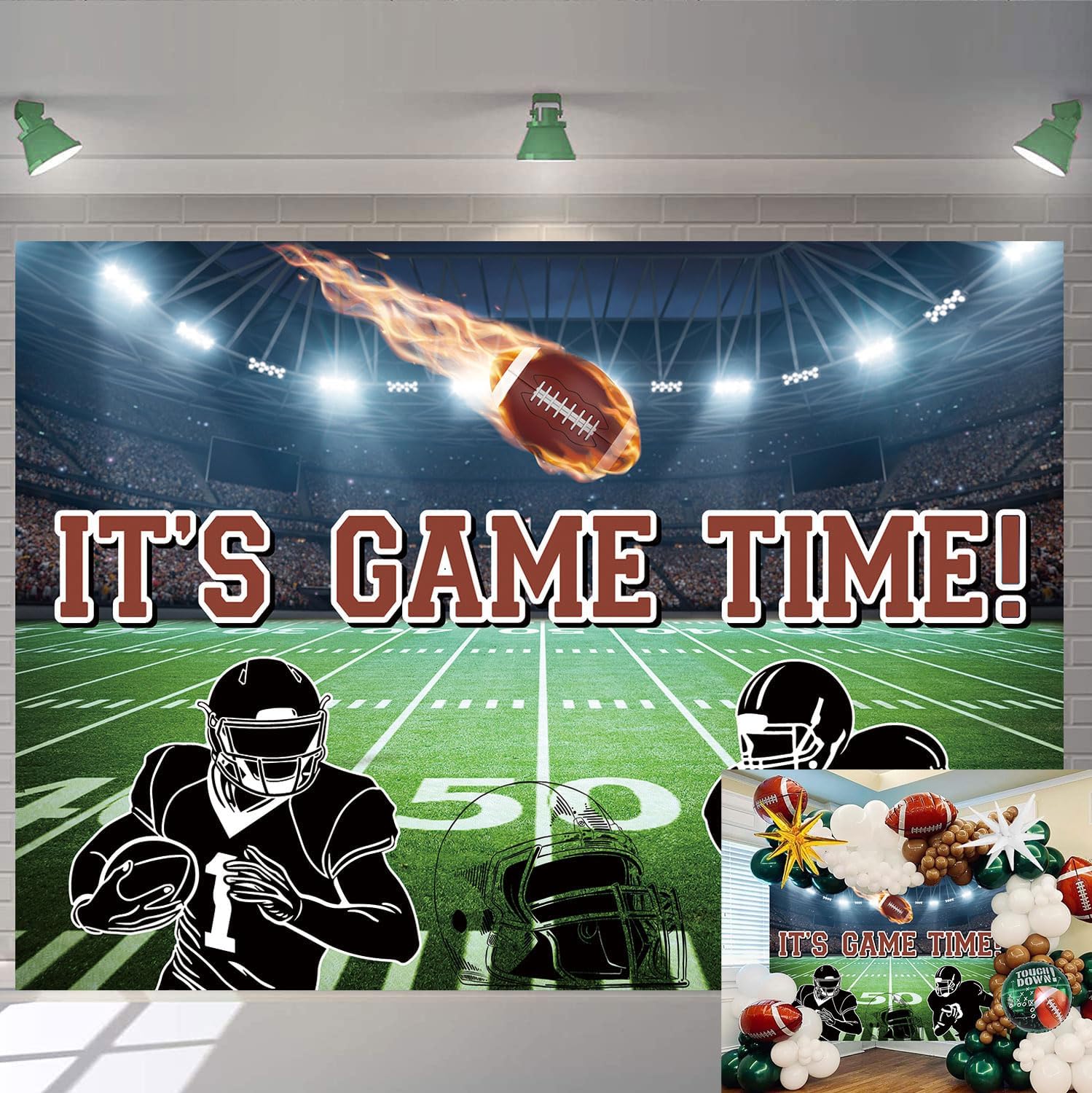 Amazon.com : Football Backdrop Banner 72 x 44'' - Football Themed Party ...
