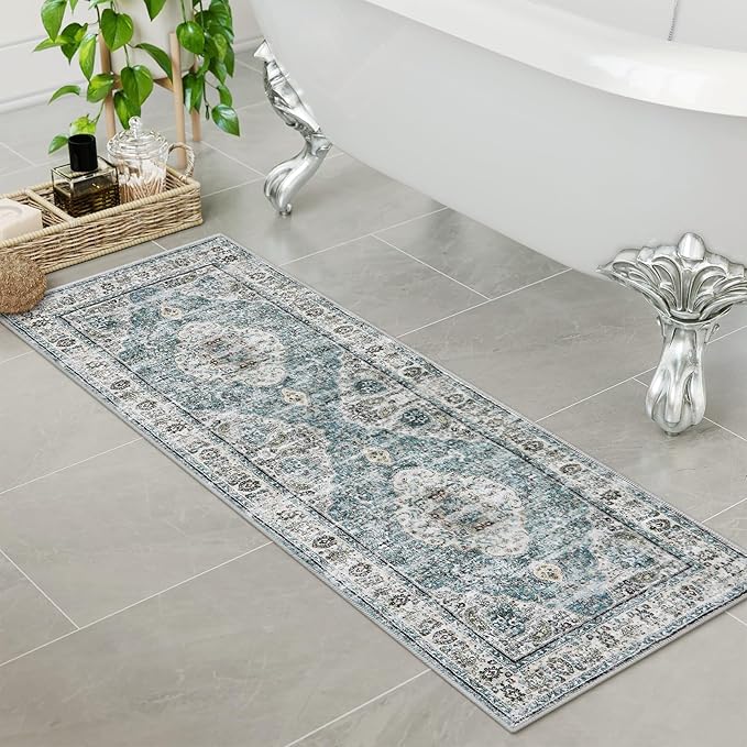 Amazon.com: Uphome Bathroom Rugs Runner, Distressed Farmhouse Boho Blue ...