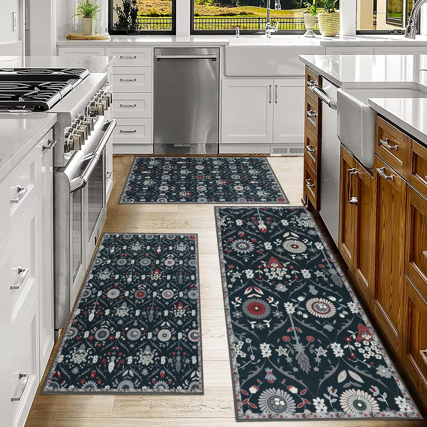 Amazon.com: Falflor Moroccan Trellis Kitchen Rug Sets of 3 Non Skid ...
