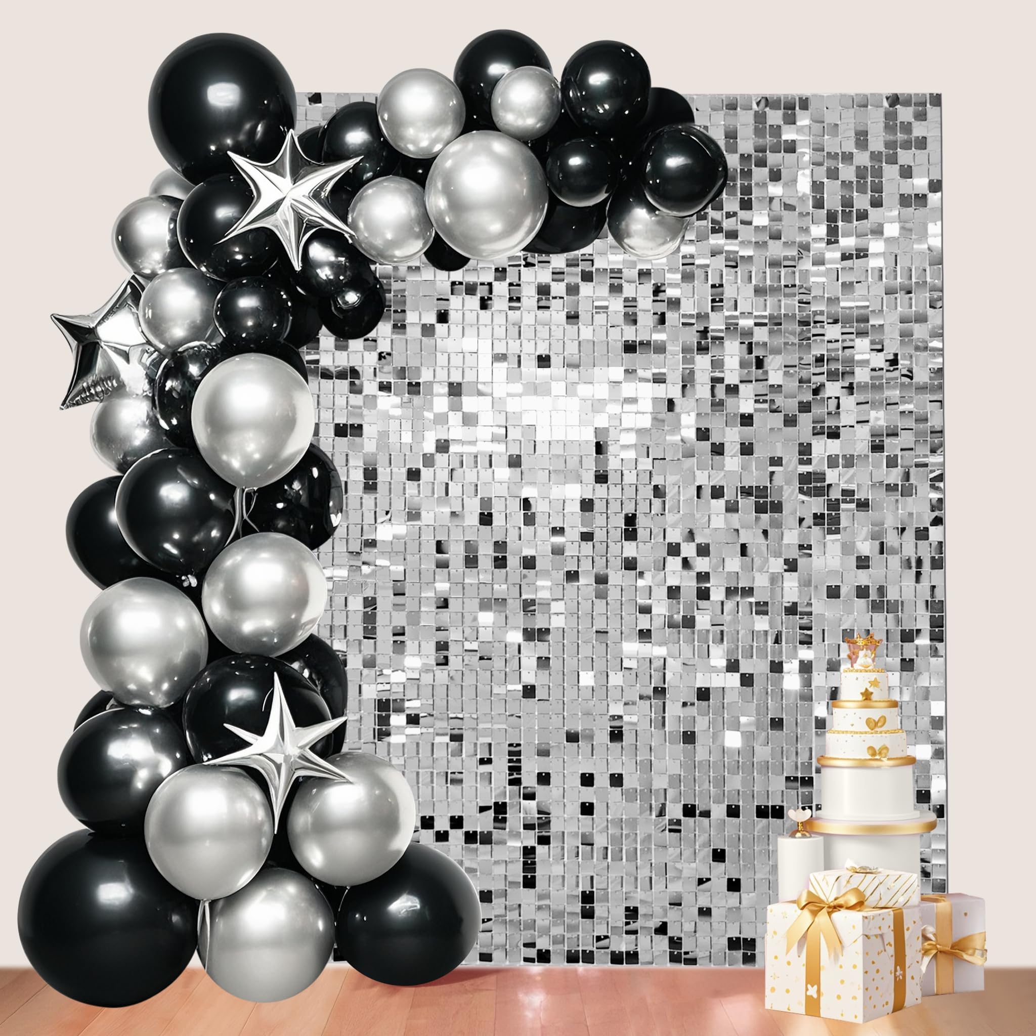 Amazon.com : 24 Pcs Silver Shimmer Wall Backdrop Panels for Party ...