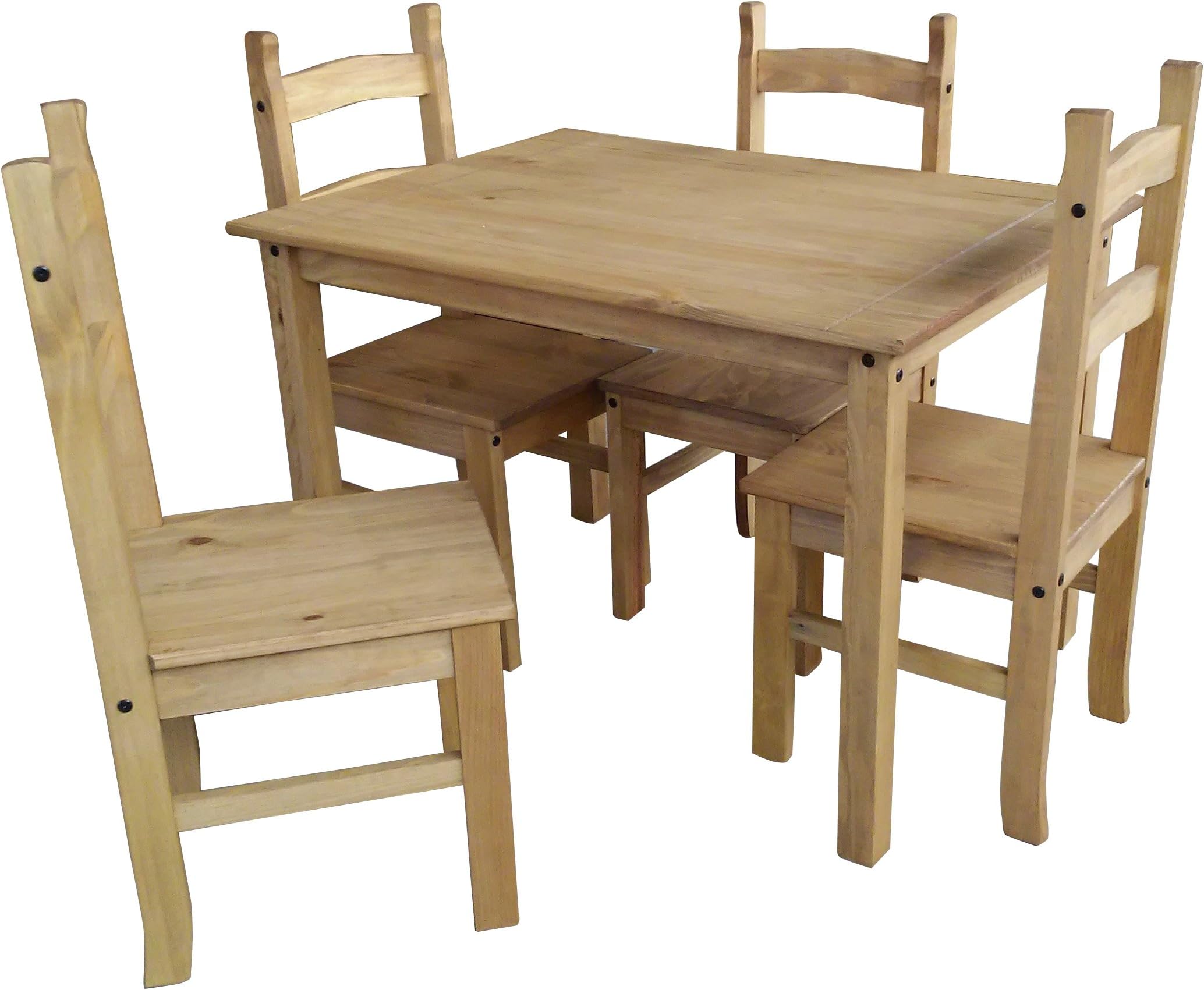 Corona Dining Table Set 4 Seater Solid Mexican Pine Wood Table With 4 ...