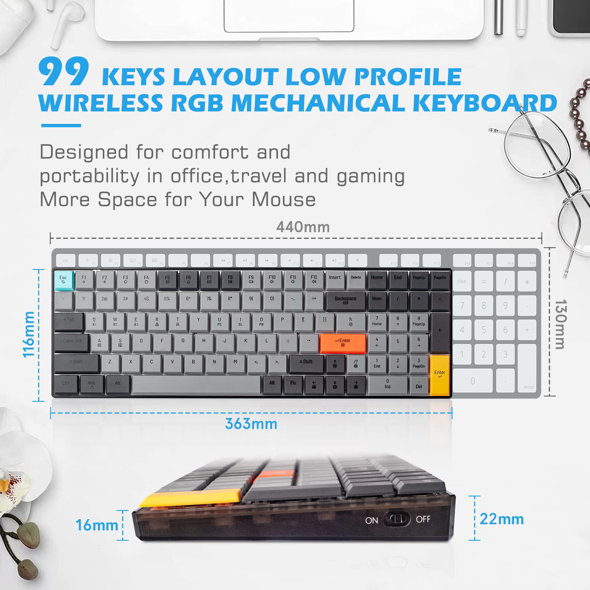 Snapklik.com : Odycle K99 Mechanical Keyboard, Low Profile Wireless ...