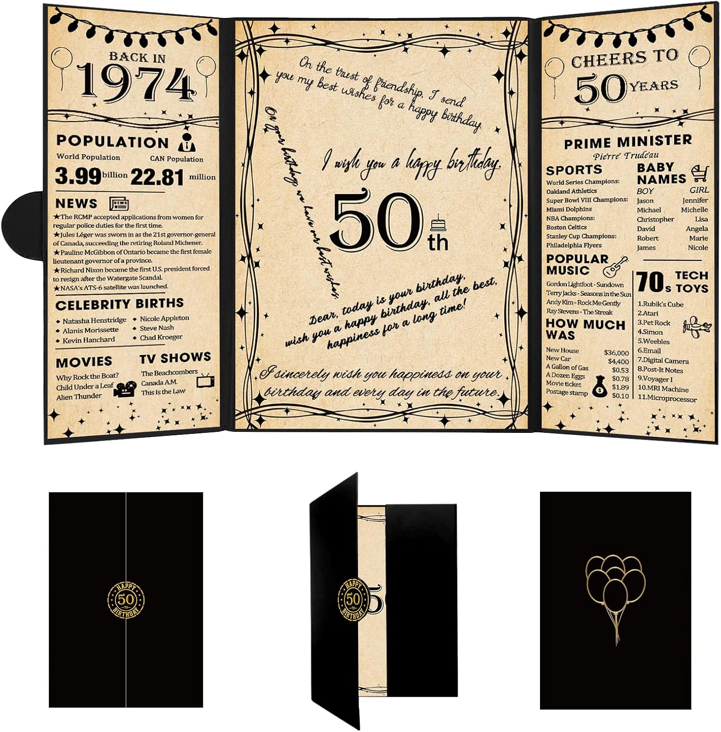 Roetyce 50th Birthday Decorations Women Men, Tri-Fold Back in 1974 50th ...