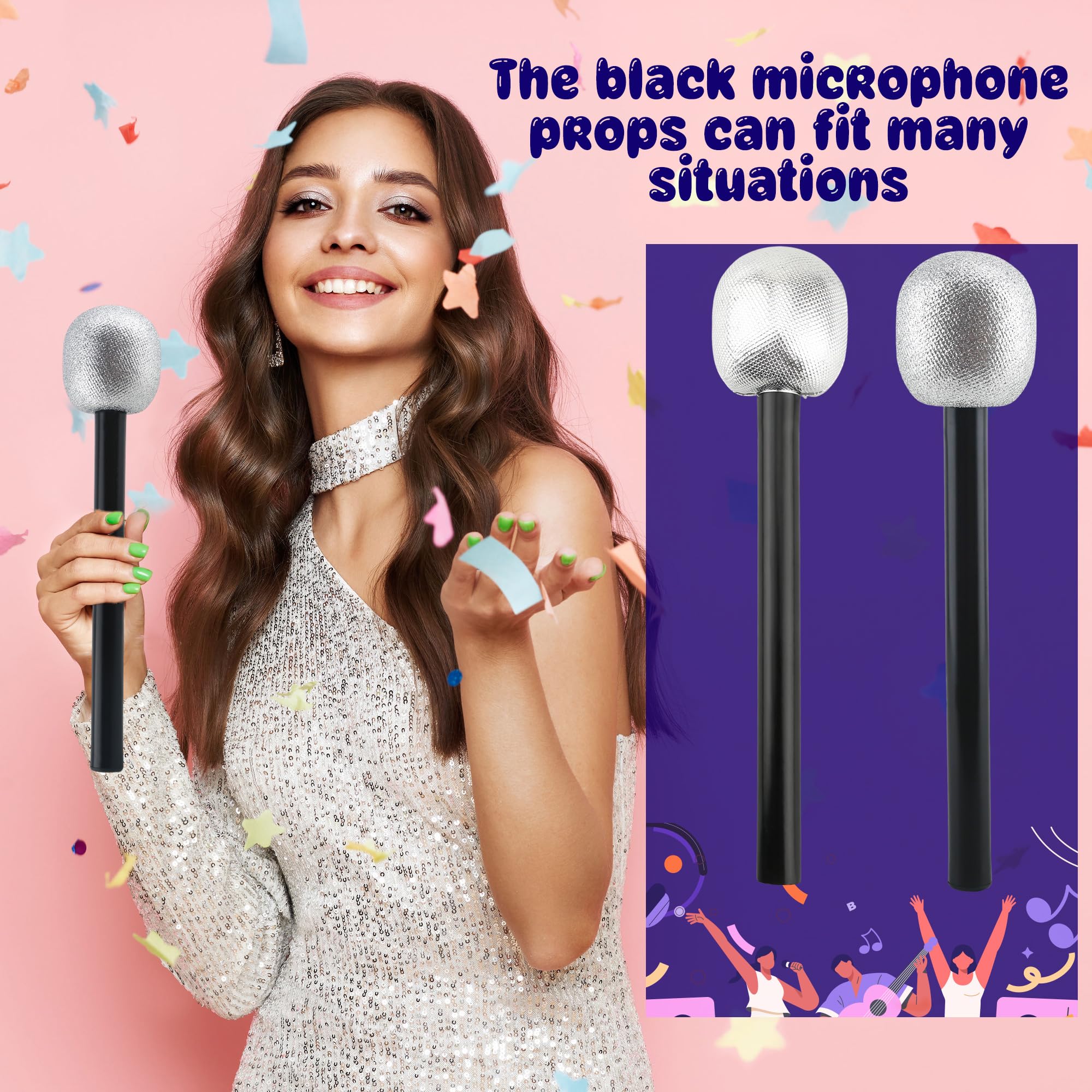 Snapklik.com : 6 Pack Glitter Plastic Microphone Toy Silver Fake Stage ...