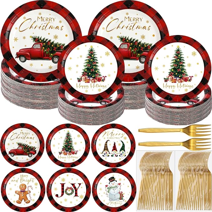Amazon.com: Layhit 360 Pcs Christmas Paper Plates and Fork, Christmas ...