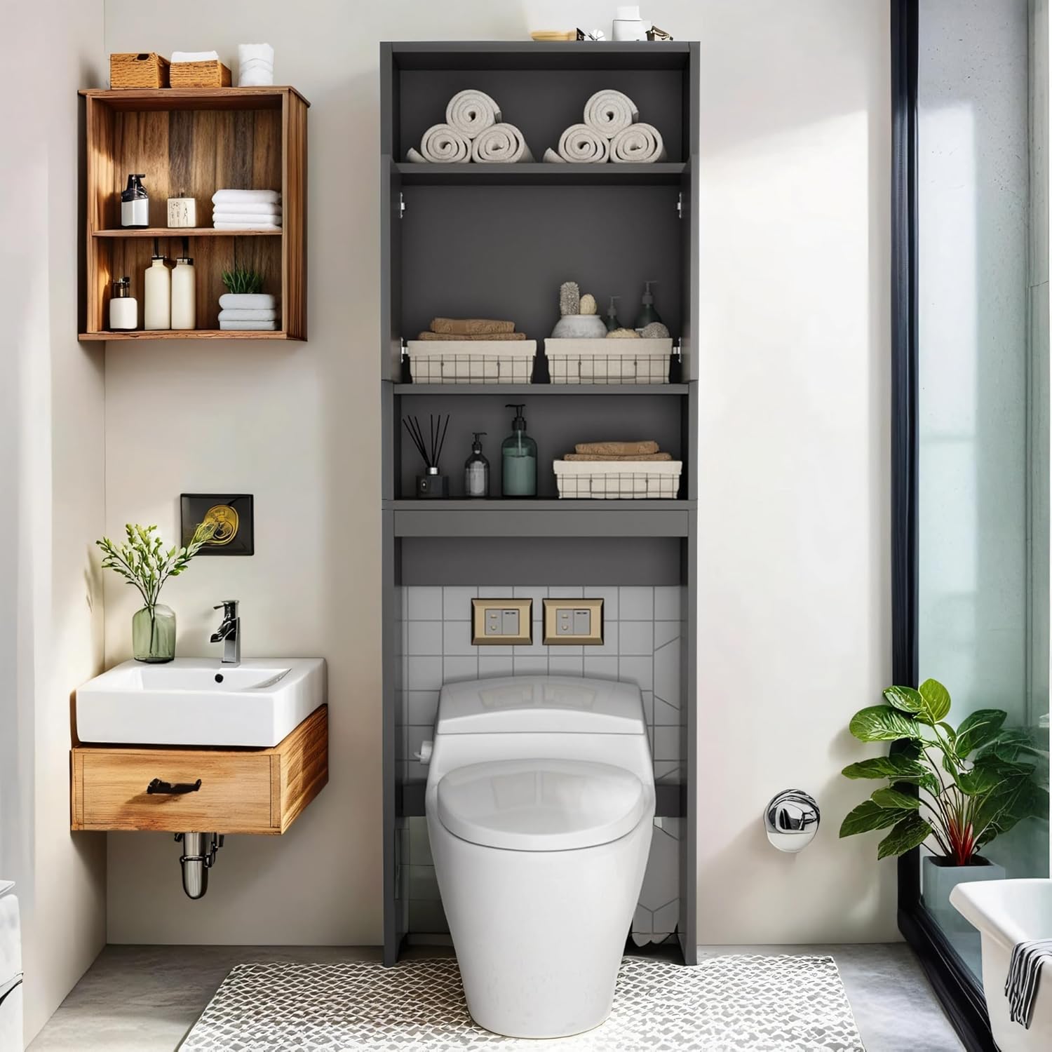 TCENLON Almacenamiento sobre el inodoro armario de baño de madera sobre ...