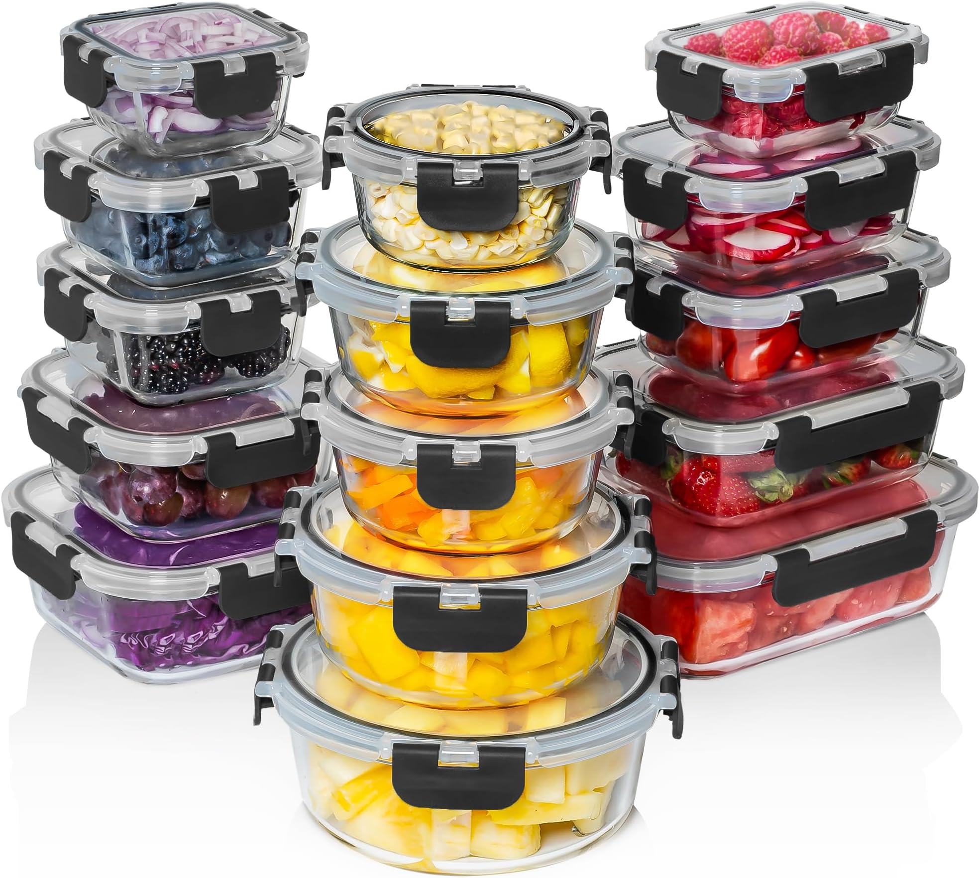 Amazon.com: 34pcs Glass Food Storage Containers with Lids Set, Airtight ...