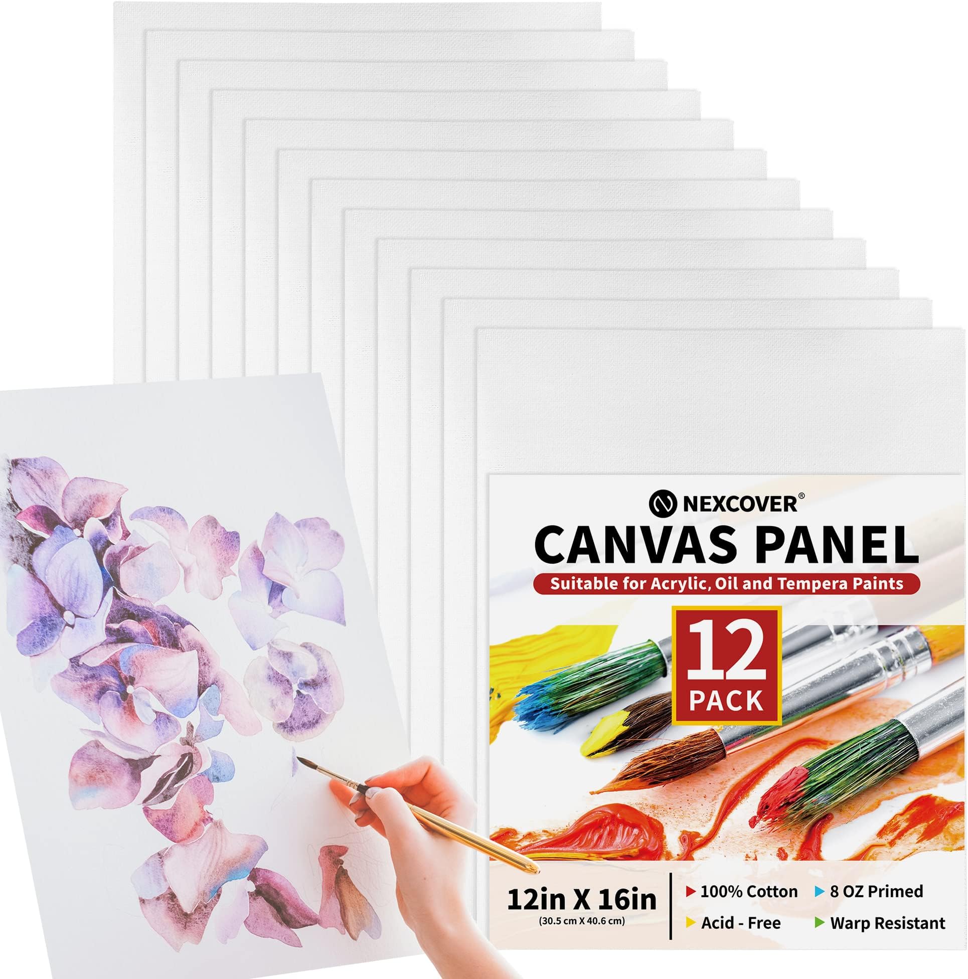 Amazon.com: NEXCOVER Painting Canvas Panels - 12 Pack 12x16 Inch, 100% ...