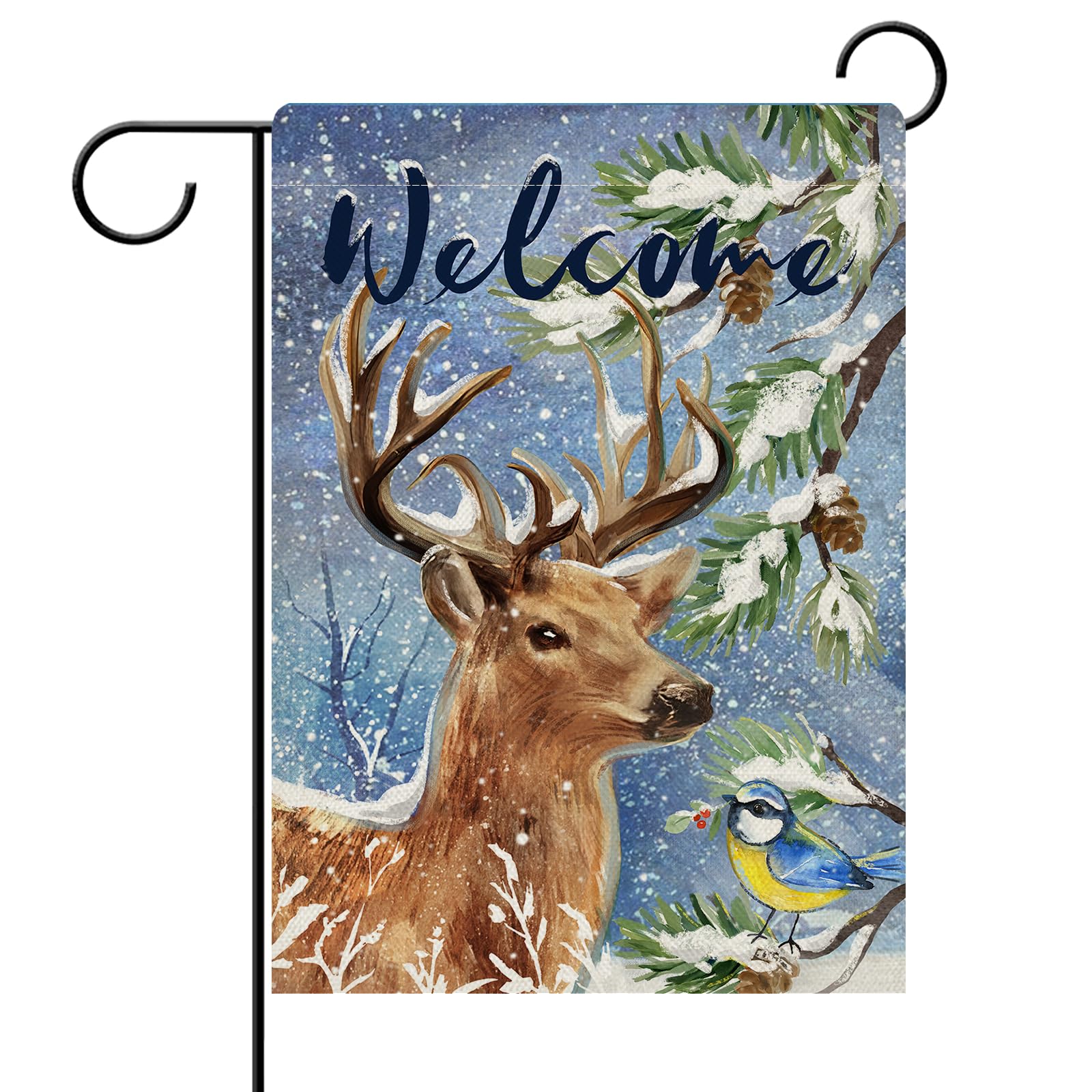 Amazon.com : Dyrenson Welcome Winter Deer Decorative Garden Flag, Elk ...