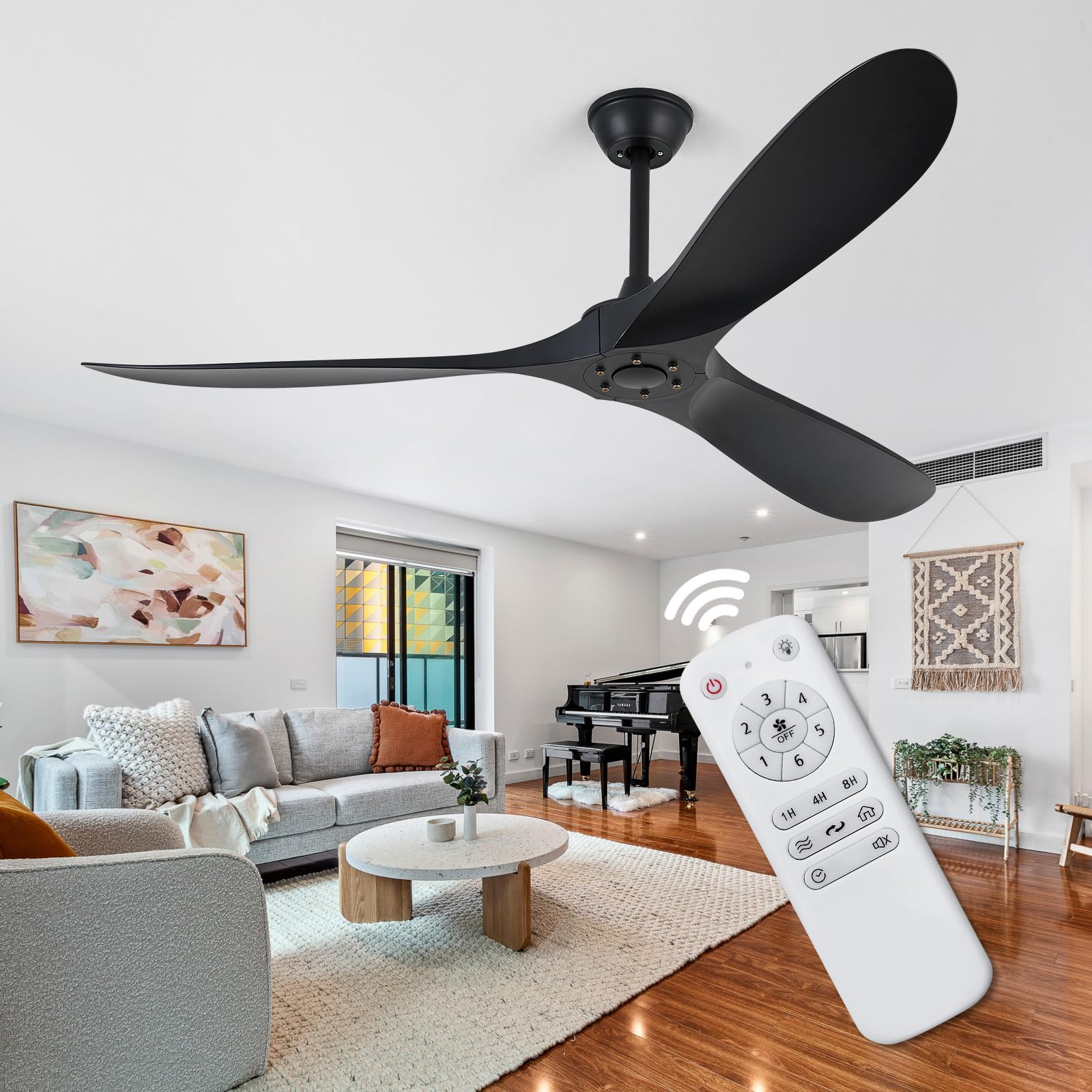 Amazon.com: Yifi Deco Black Ceiling Fan No Light with Remote, Indoor ...