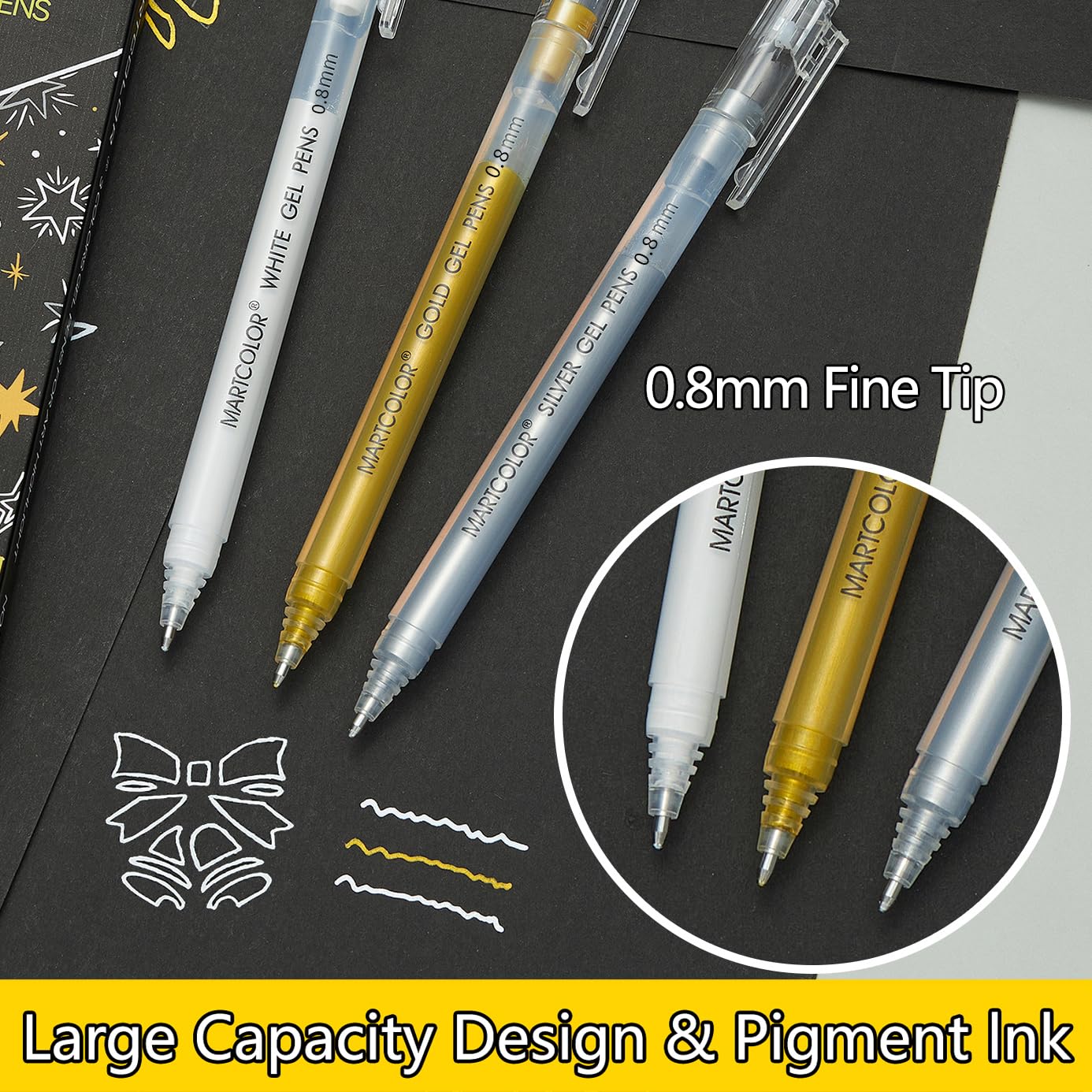 Snapklik.com : Gold Silver White Gel Pens, 0.8mm Extra Fine Point ...