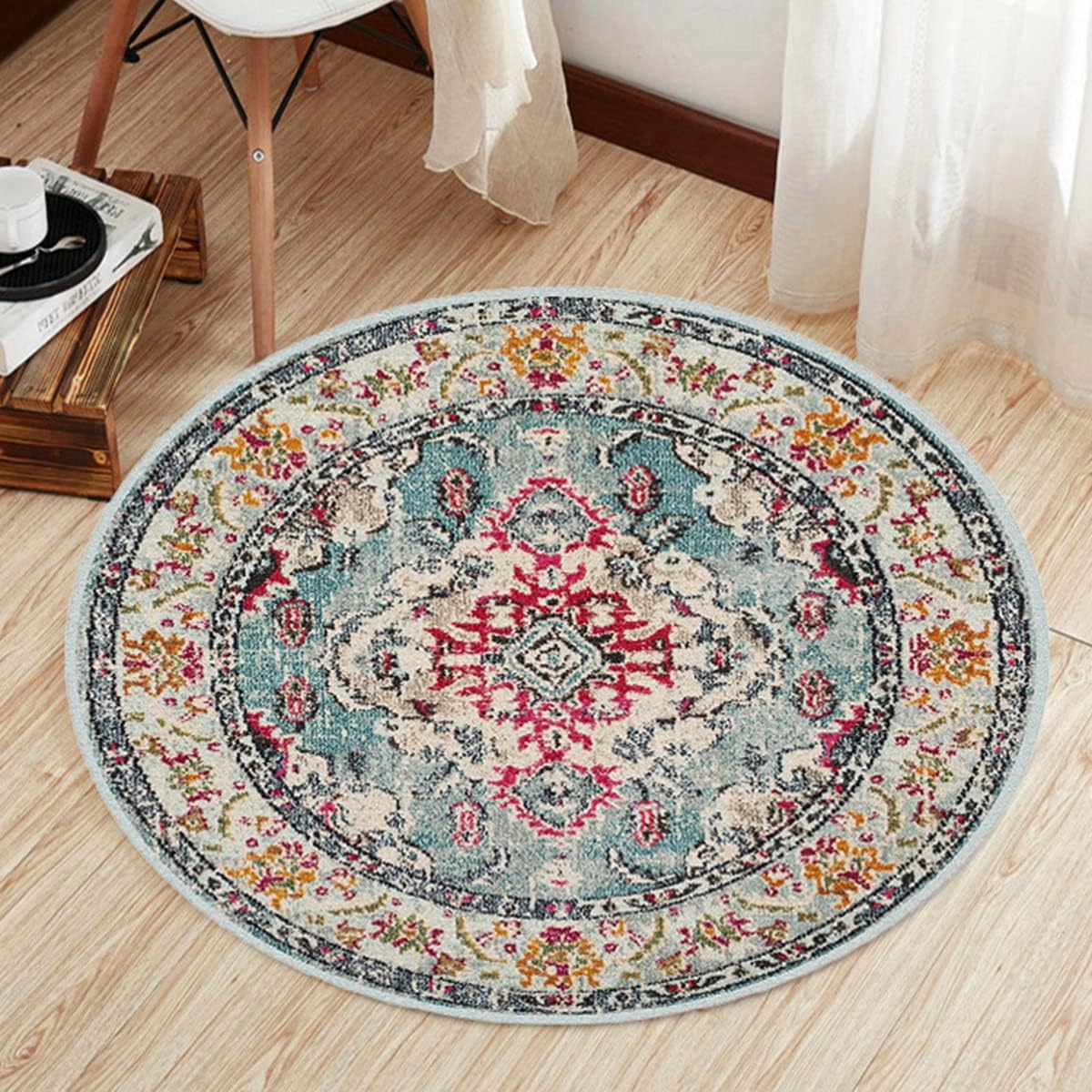 Erwinmu 2.6FT Persian Cotton Round Rug for Bedroom Entryway Foyer ...