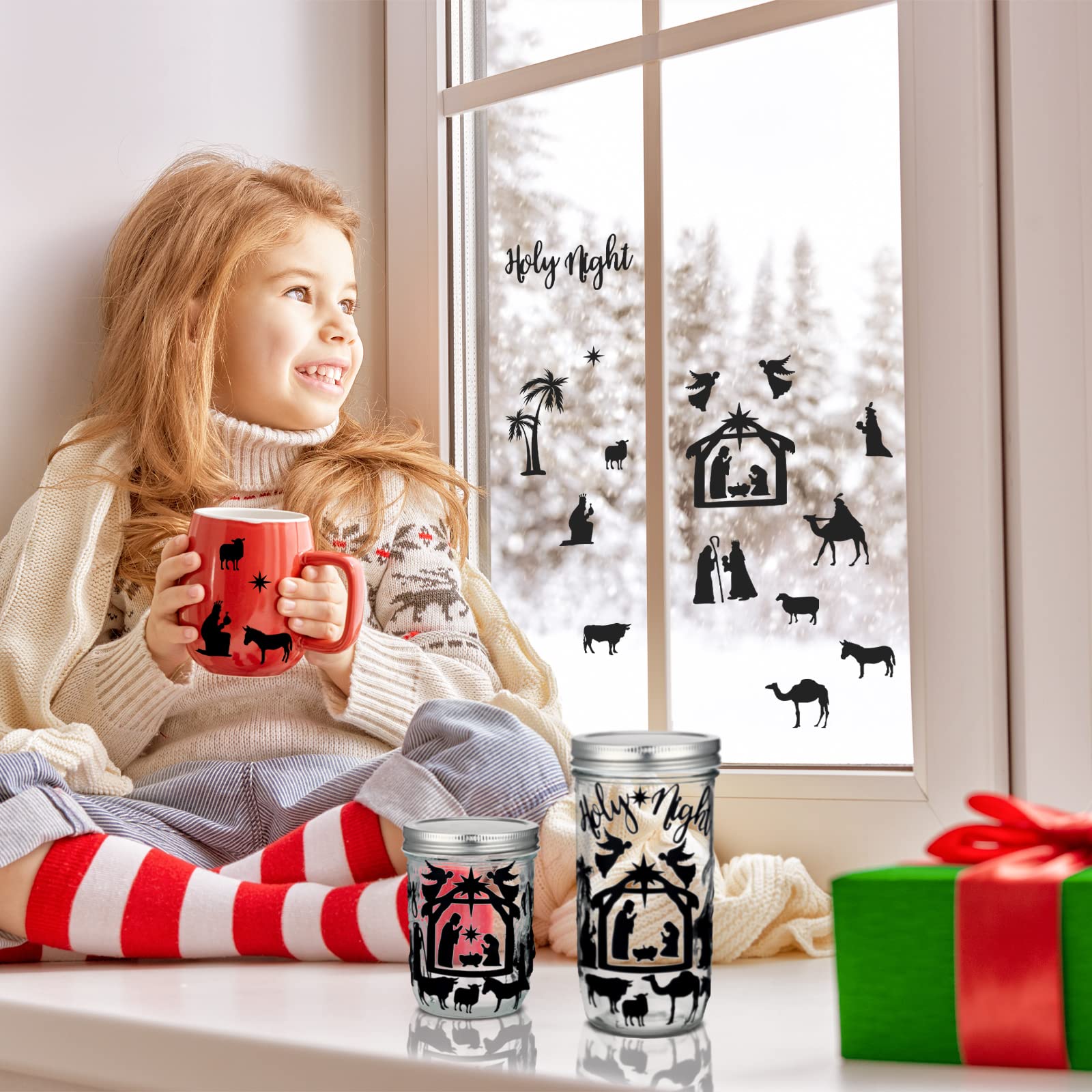 Snapklik.com : Nativity Mason Jar Decals Religious Jesus Stickers ...