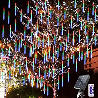Acxilexy Solar Meteor Shower Rain Lights, 30CM 10 Tubes 240 LEDs ...
