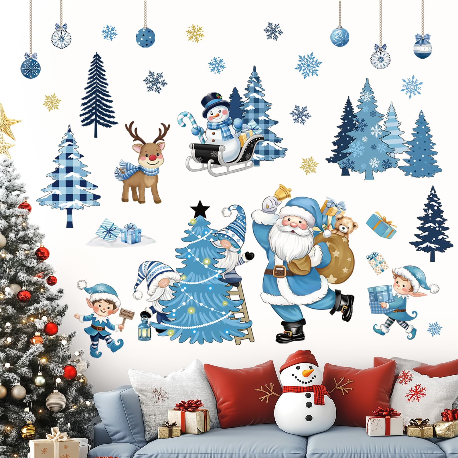Amazon.com: decalmile Blue Santa Claus Christmas Windows Wall Decals ...