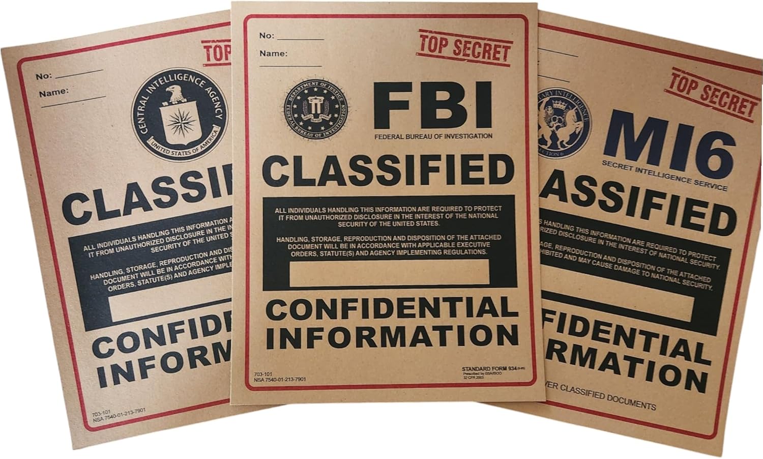 Amazon.com: Set of 3 FBI, CIA, MI6 Top secret Classified card stock ...
