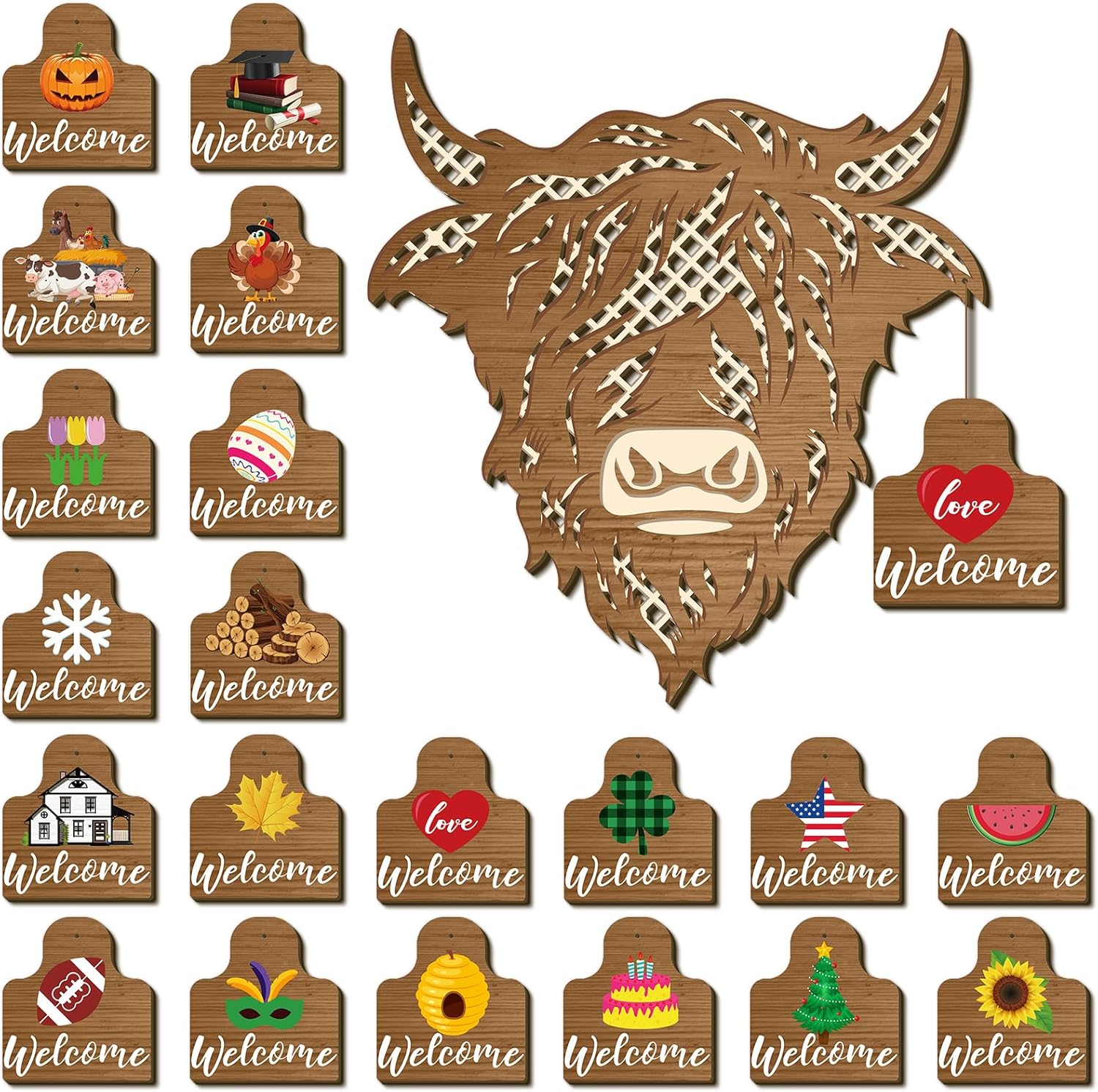 Amazon.com : Geetery 21 Pcs Cow Head Door Wreath Sign Welcome Cow Door ...