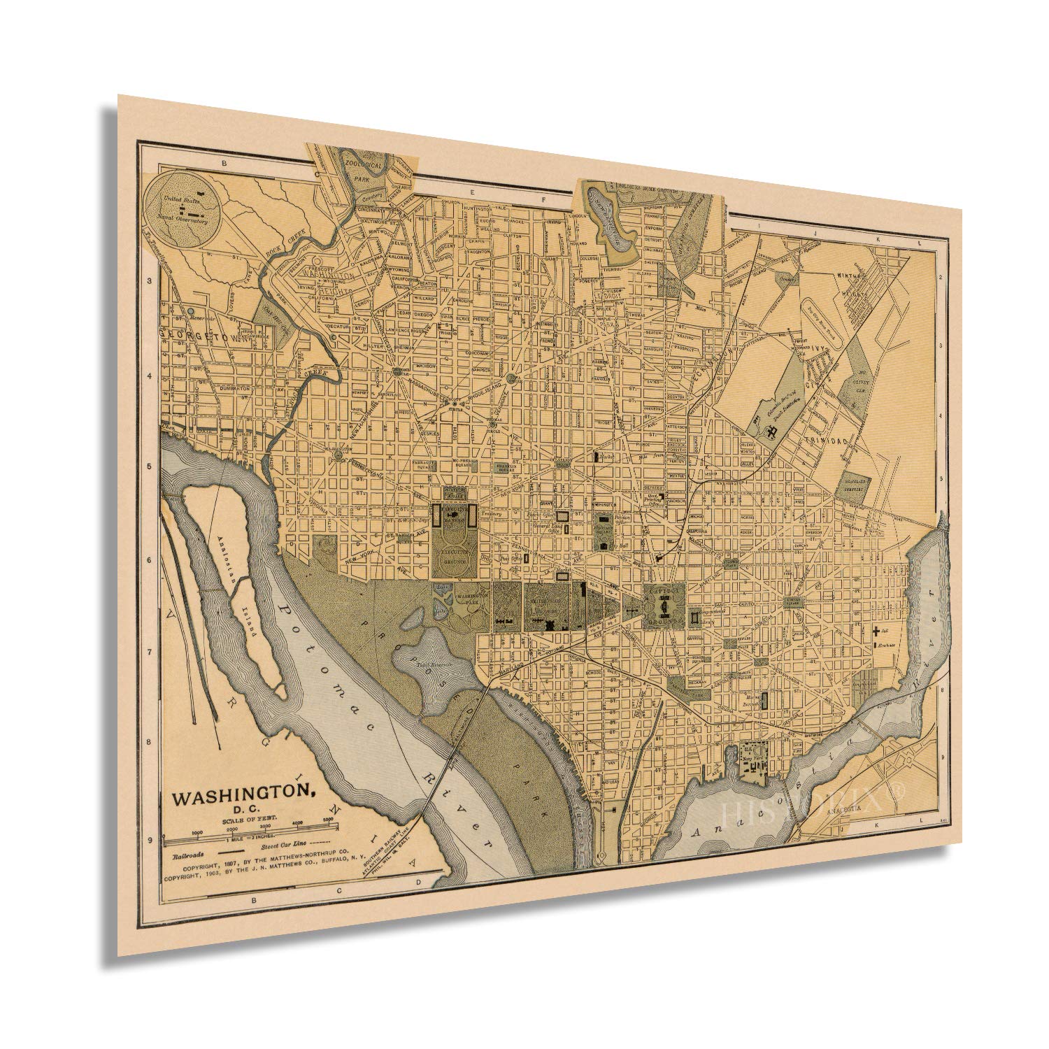 Snapklik.com : HISTORIX Vintage Map Of Washington DC