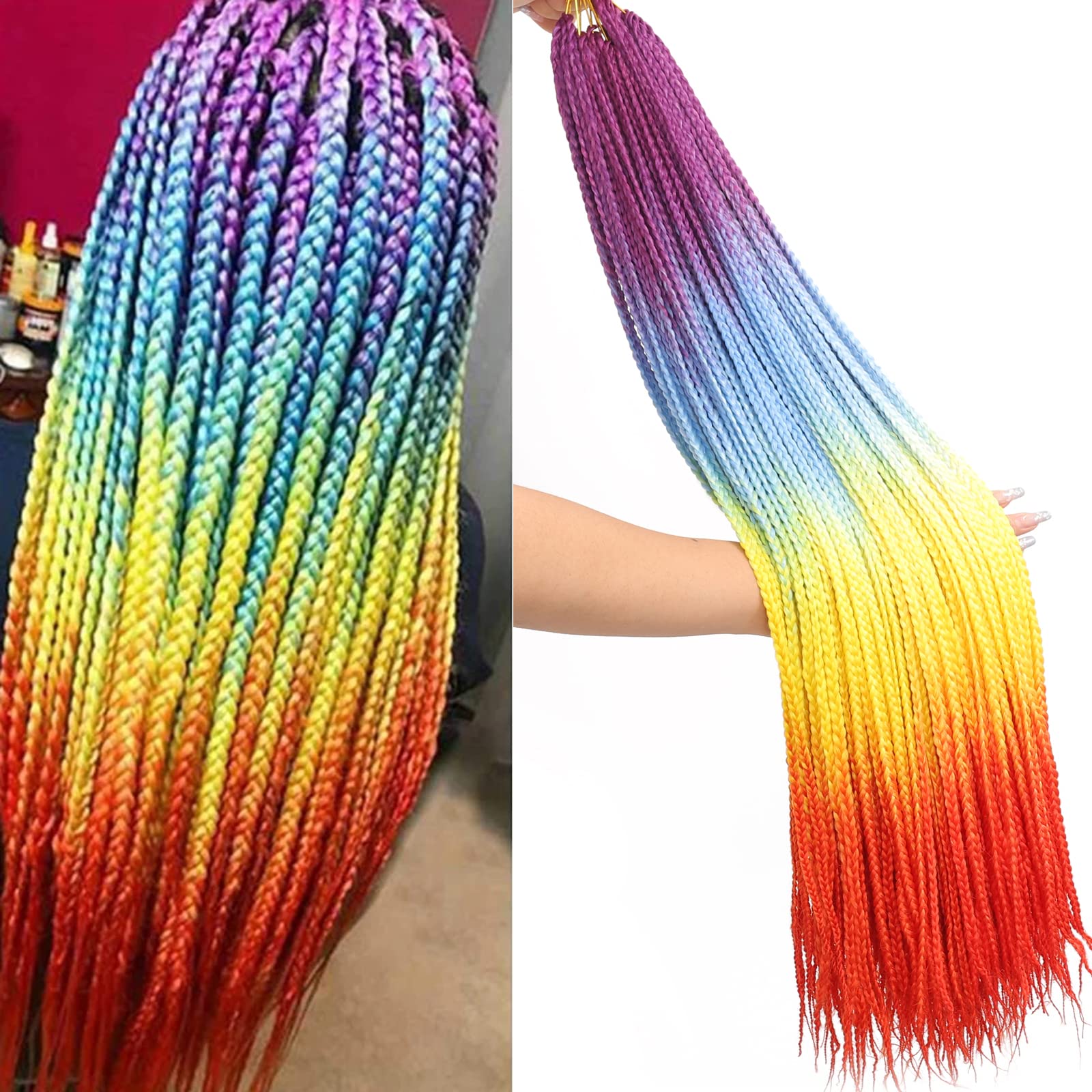 Snapklik.com : 30 Inch Crochet Box Braids Prelooped Hair Rainbow Orange ...