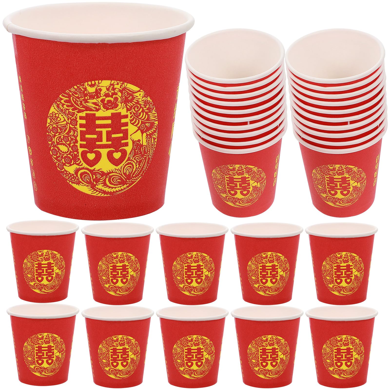 Amazon.com: NOLITOY 100pcs Chinese Paper Cups Disposable, Red Double ...