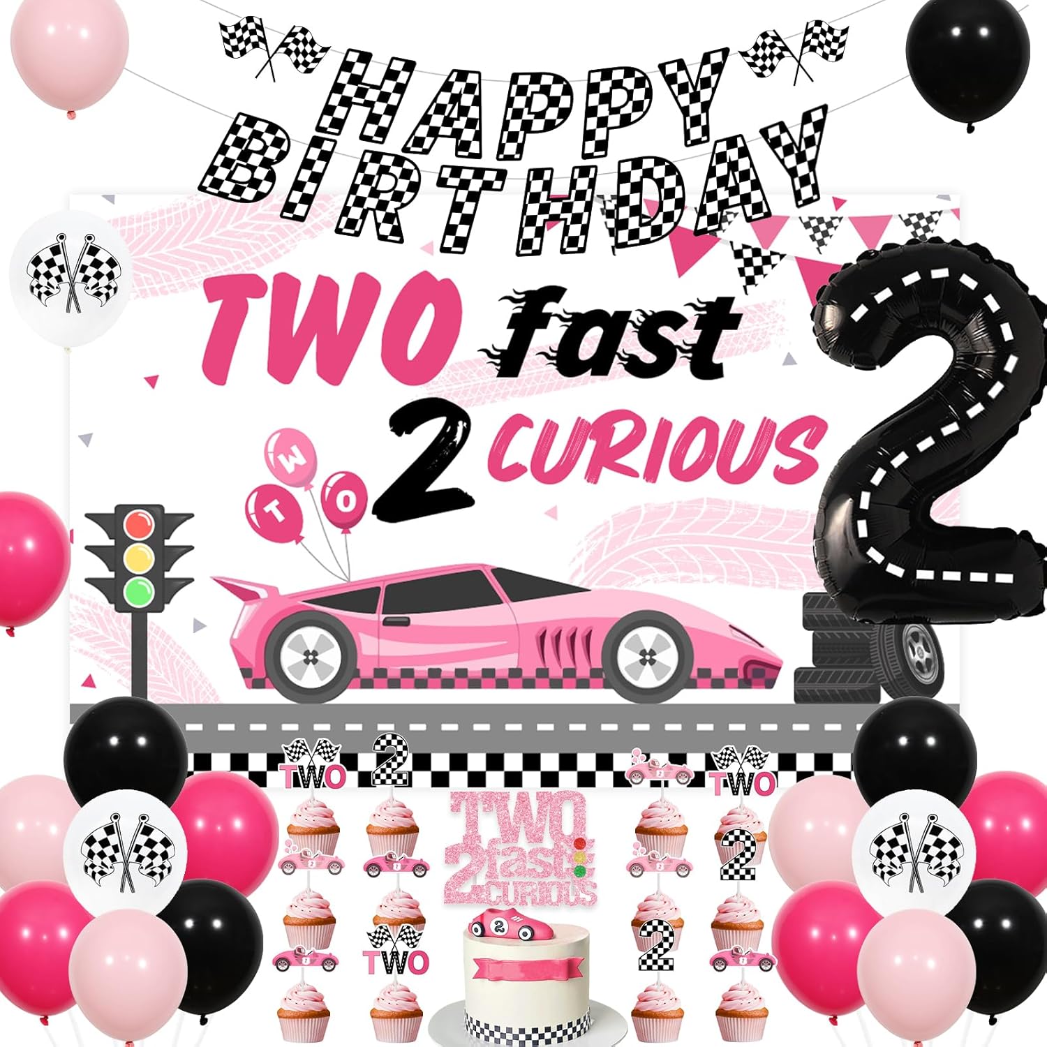 Amazon.com: Sursurprise Two Fast Birthday Decorations for Girl, Two ...