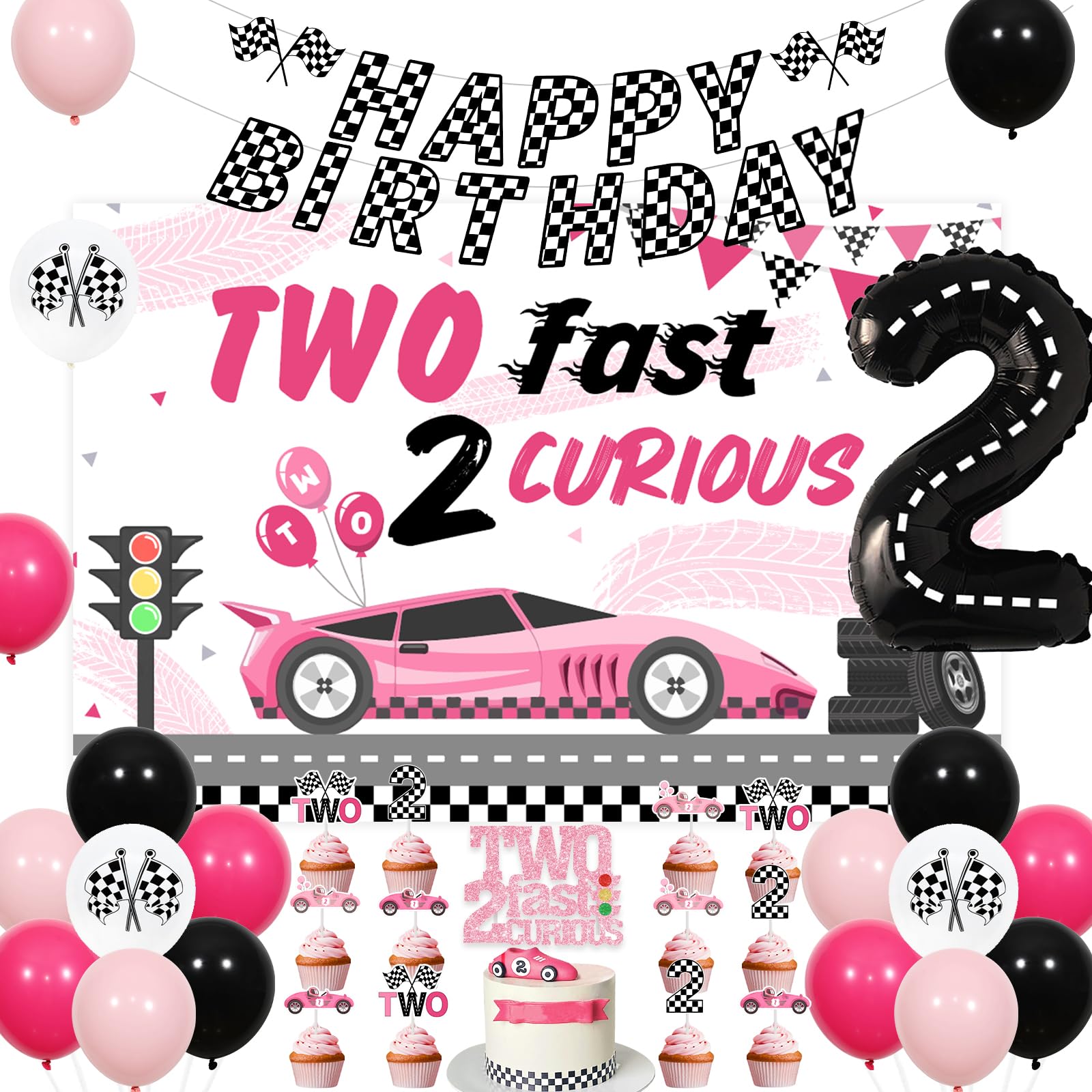 Amazon.com: Sursurprise Two Fast Birthday Decorations for Girl, Two ...
