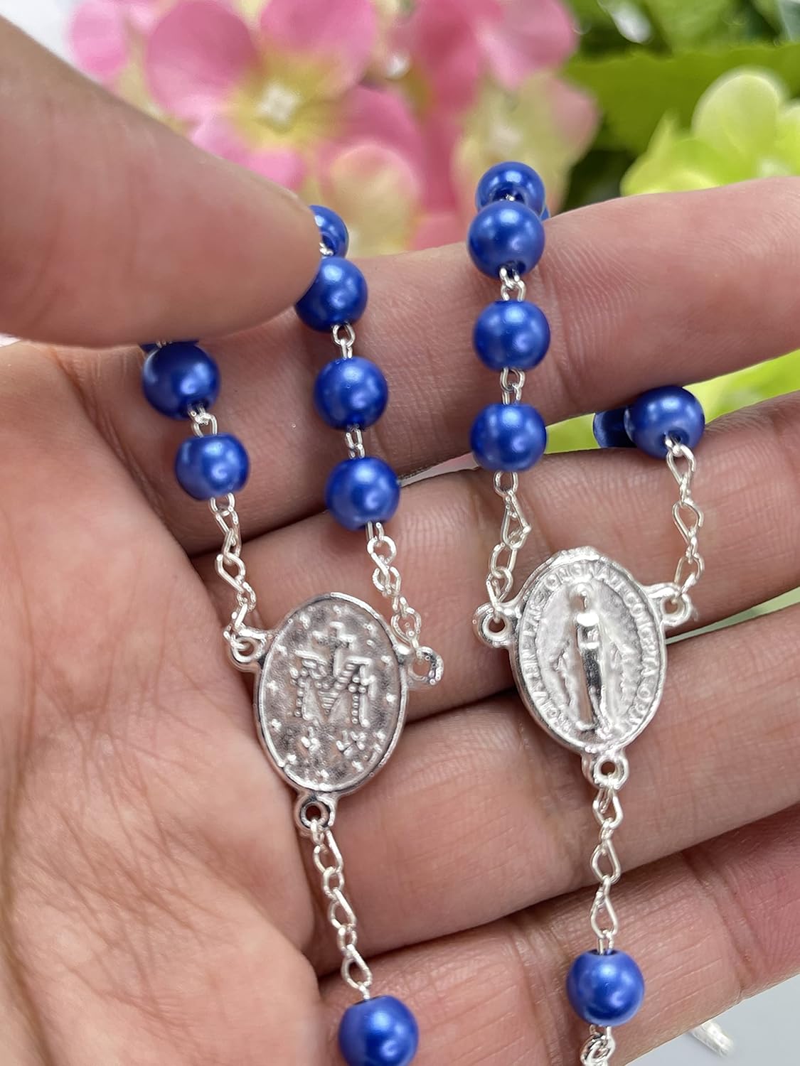 24 Royal Blue Crystal Pearls Baptism Favors Mini Rosaries silver ...