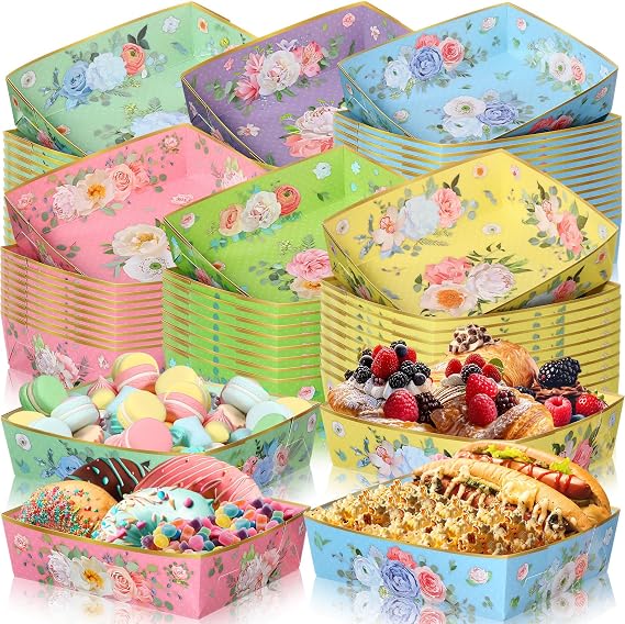 Amazon.com: Mifoci 36 Pcs Tea Party Paper Plates Floral Food Trays 5 ...