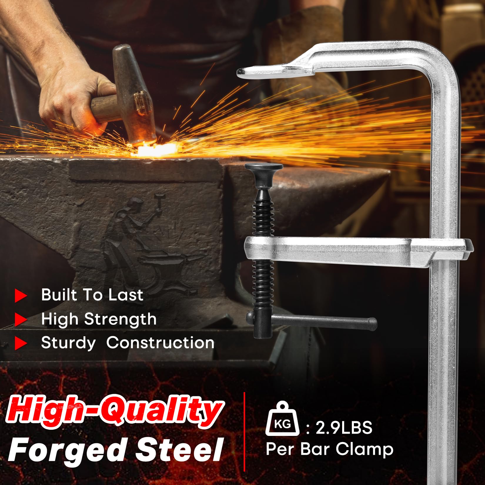 Snapklik.com : SHALL 12 In Heavy-duty Bar Clamps, 4-Pack Drop Forged ...