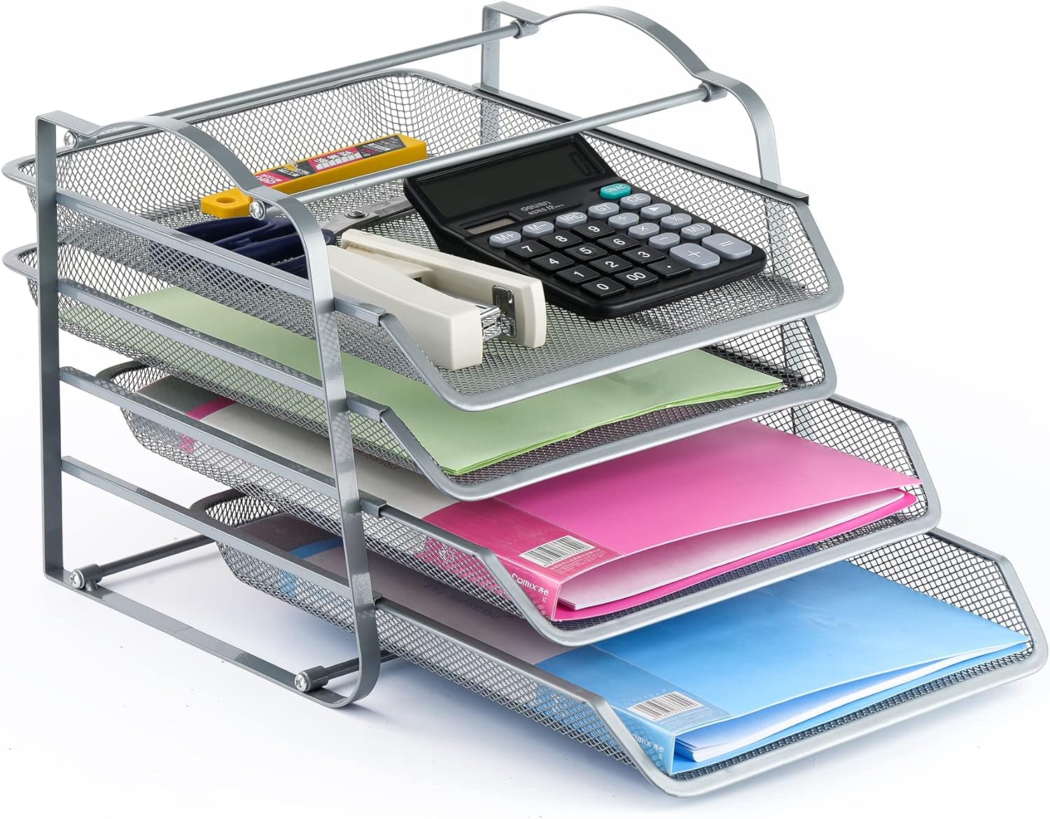 Amazon.com: Stackable Desk Organizer with 4 Sliding Trays, Mesh Metal ...