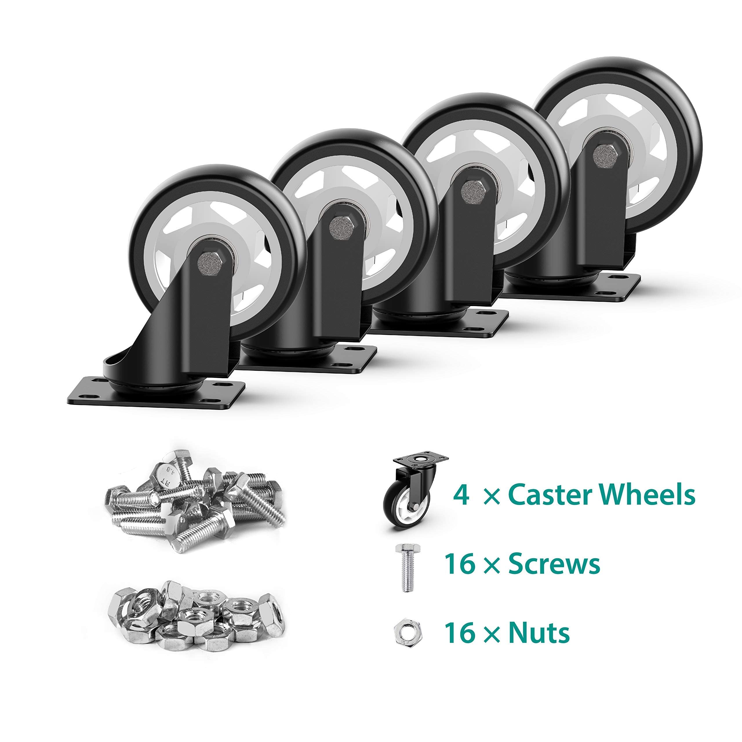 Snapklik.com : 4 Inch Swivel Caster Wheels, Heavy Duty Plate Casters