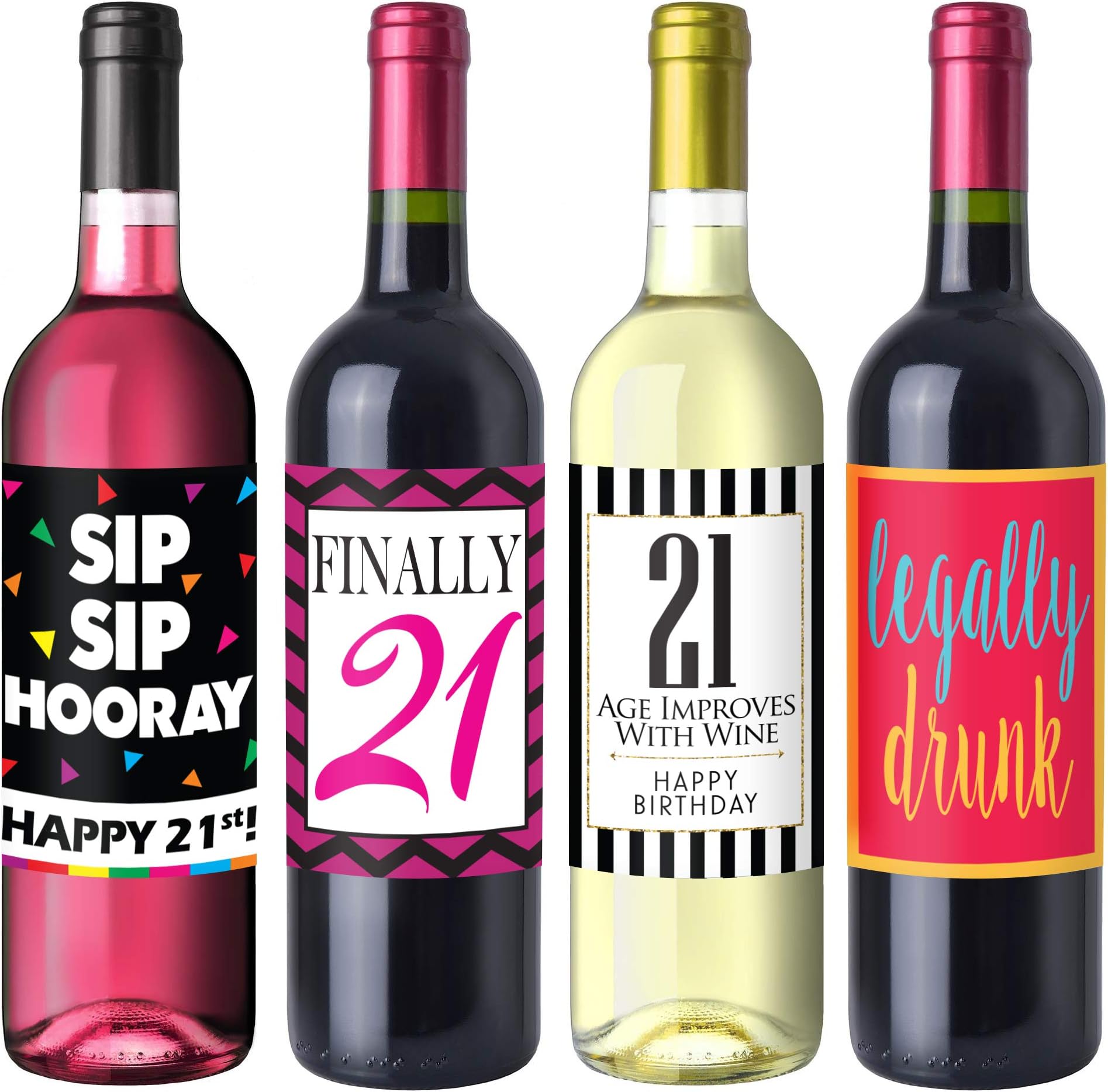 Amazon.com: Set of 4 Wine Labels, 21st Birthday Gift, for Friend ...