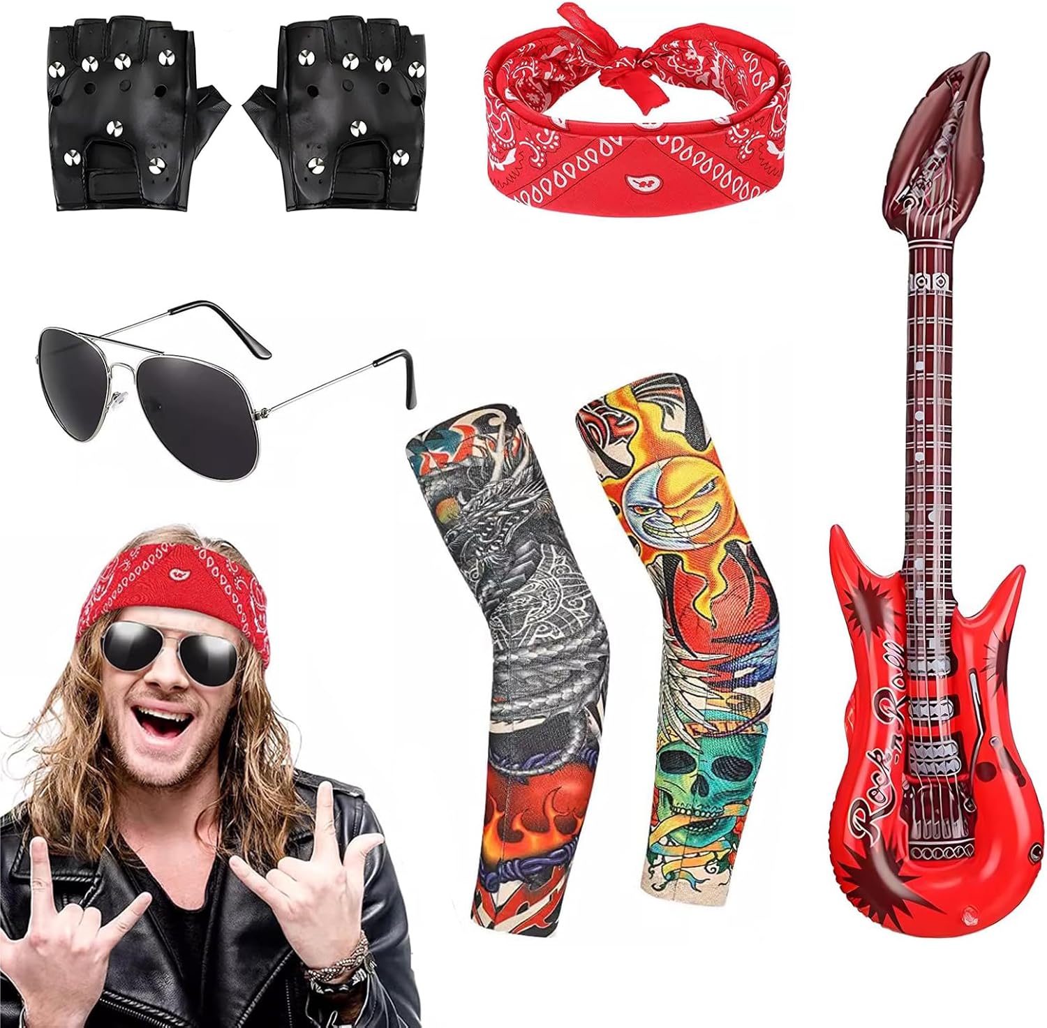 PSFXBM 7 Pcs Punk Rockstar Fancy Party Kit, Heavy Metal Suit, Gothic ...
