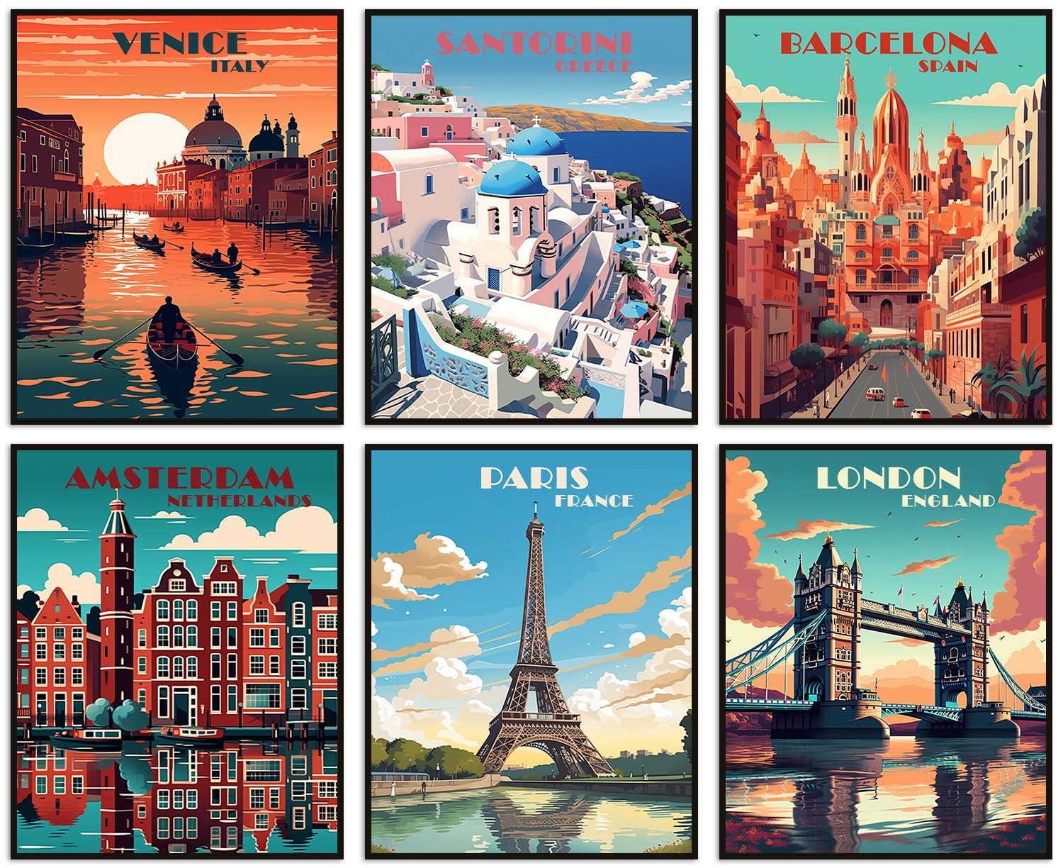 Amazon.com: Travel City Posters Trendy Cities Travel Vintage Poster Set ...