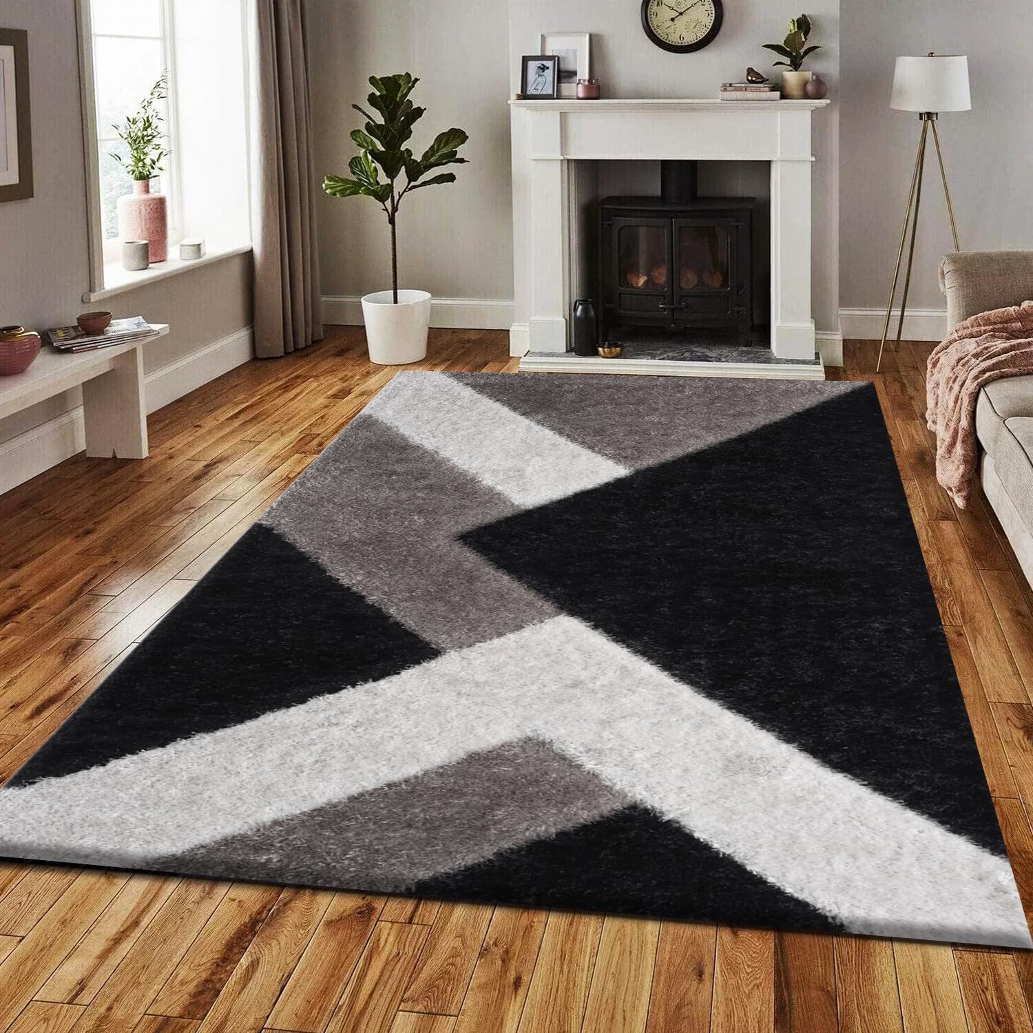 Living Room Rug 120 x 170 cm - Luxury Abstract Design High Pile Non ...