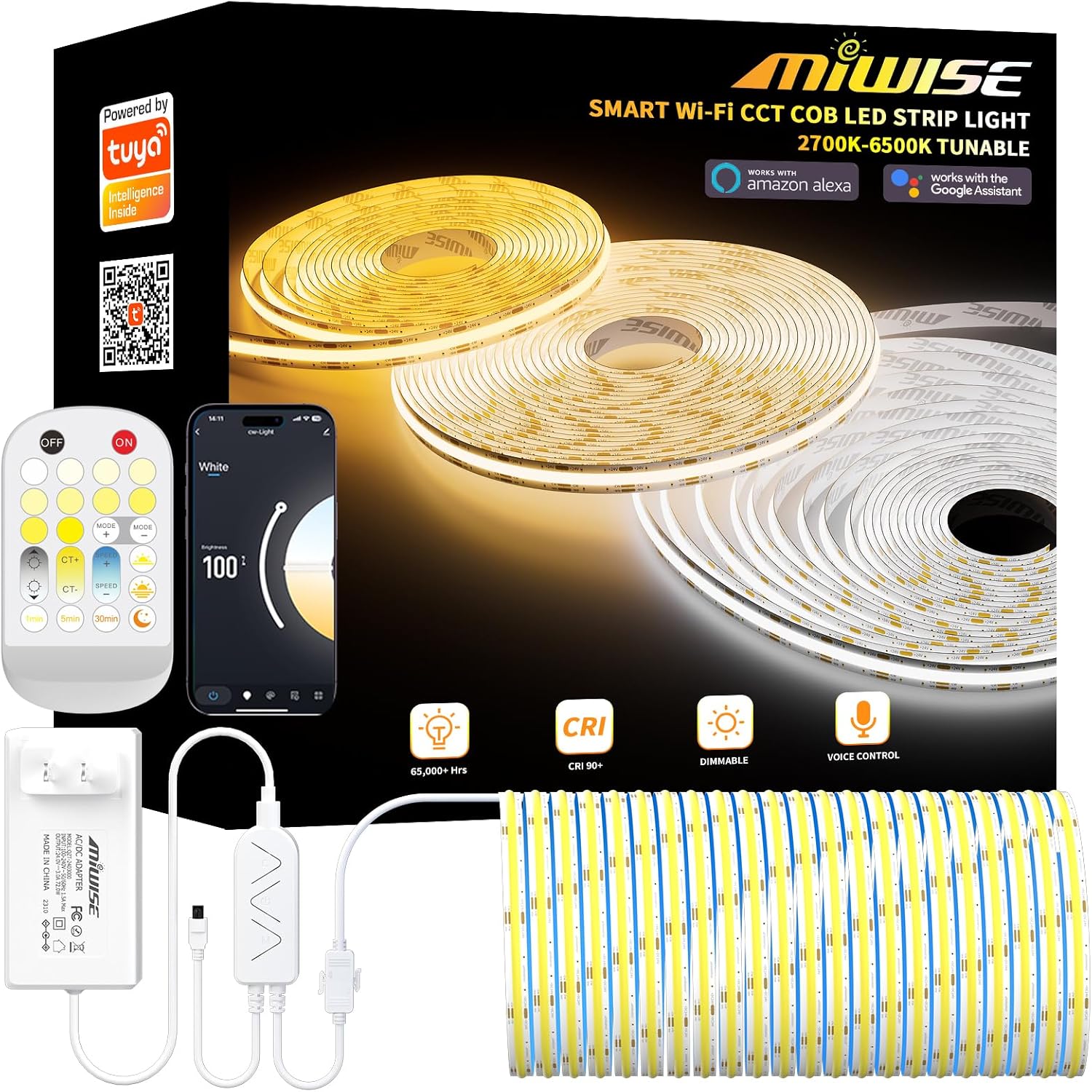Amazon.com: MIWISE CCT COB LED Strip Light Tunable White,32.8ft/10m ...