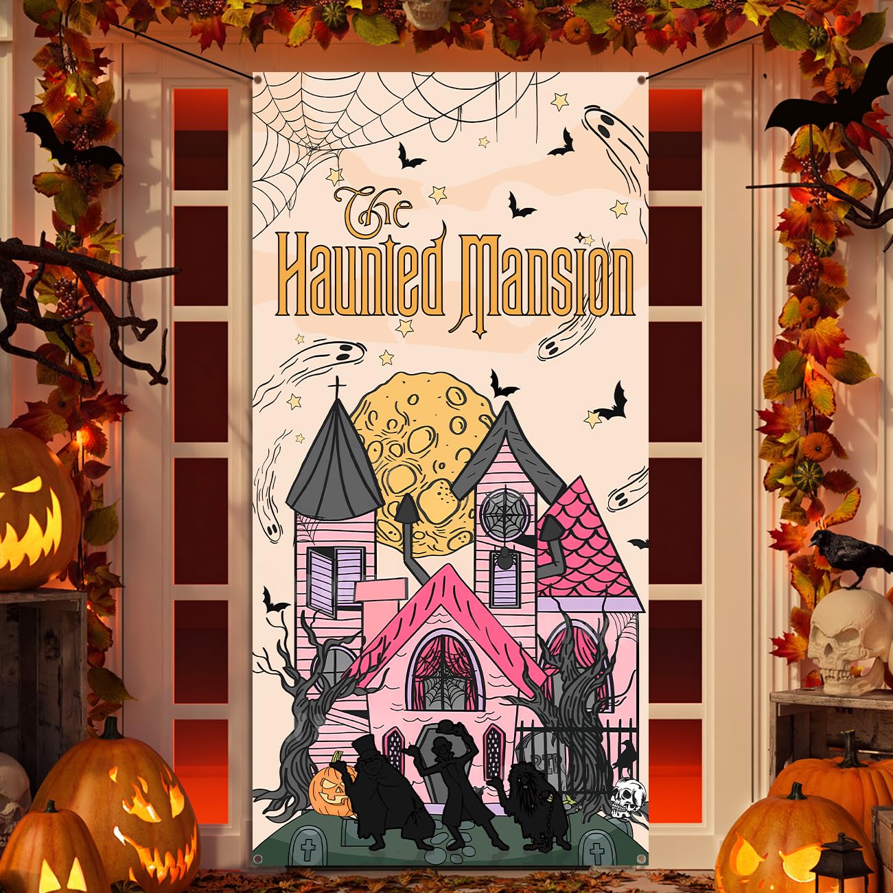 Amazon.com: Halloween Decorations Pink Haunted Mansion Banner Halloween ...