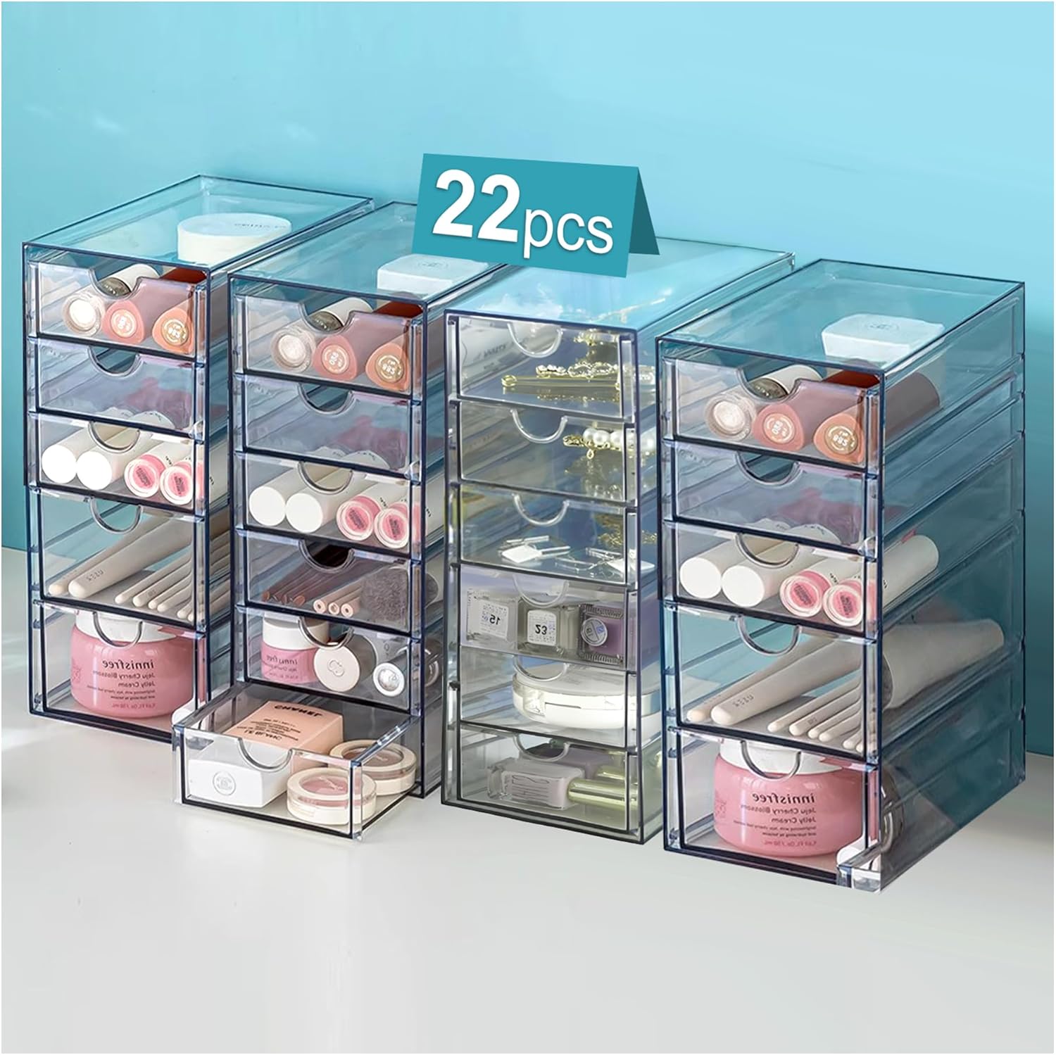 Amazon.com: UDUK Acrylic Drawer Organizer with 22 Drawers, 4 Set Craft ...