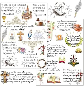 Amazon.com : 2 Sets Rub On Transfers Spanish Bible Verse Stickers 8.26 ...