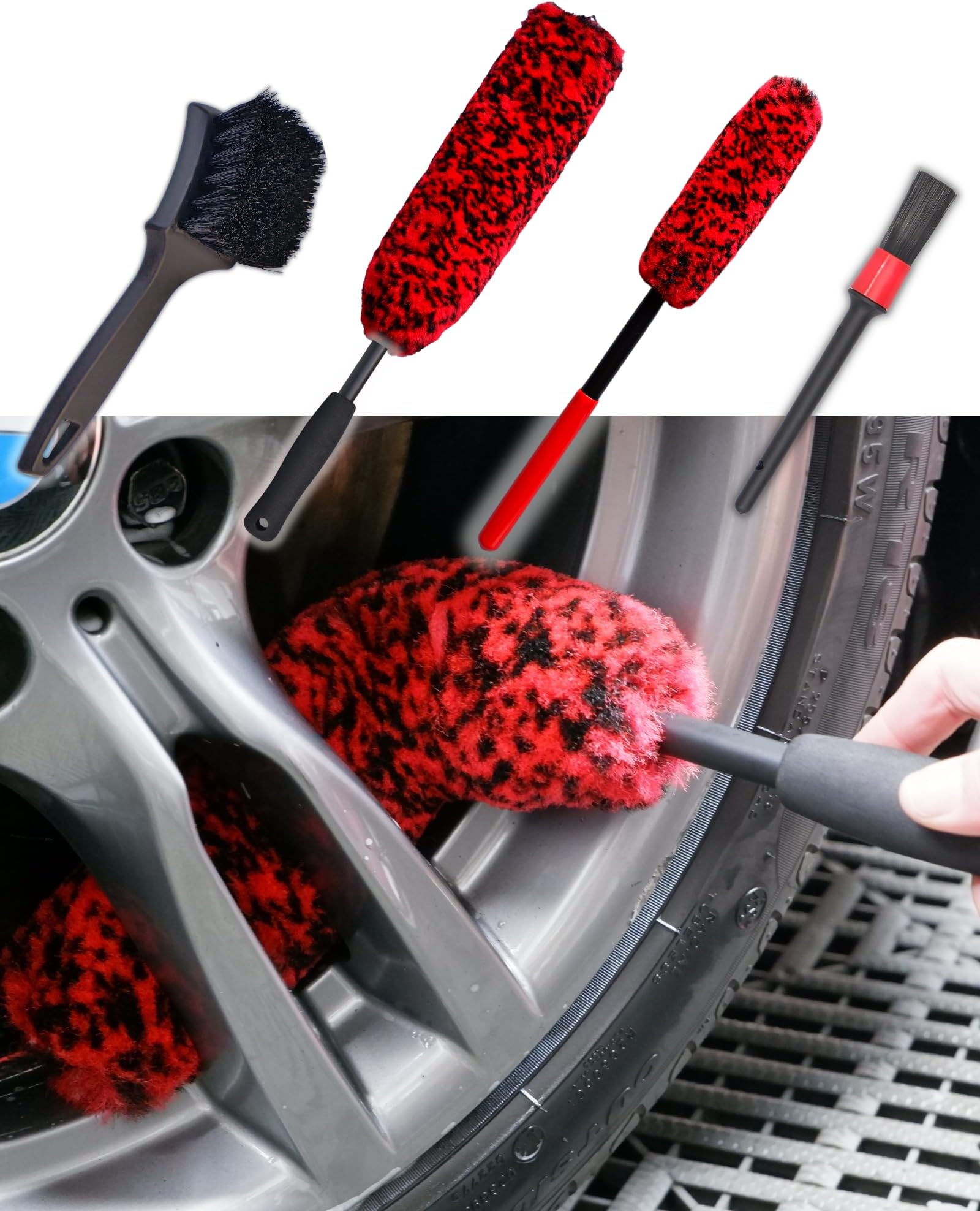 oesee Professional 4 Pack Long Handle Wheel Brush Kit for Cleaning ...