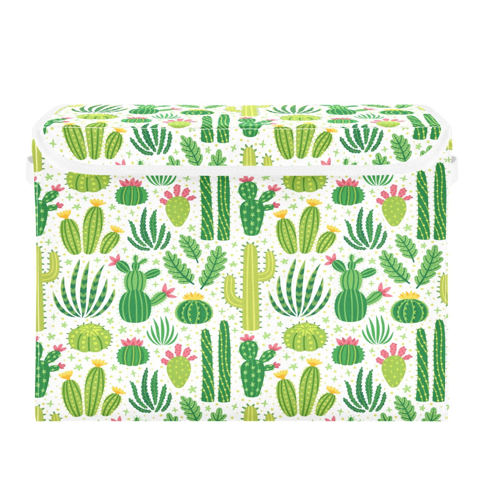 Amazon.com: Large Collapsible Storage Bins with Lids, Green Cacti ...