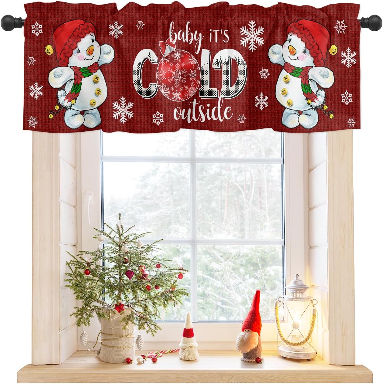 Amazon.com: Christmas Snowman Valances for Windows Snowflake Christmas ...