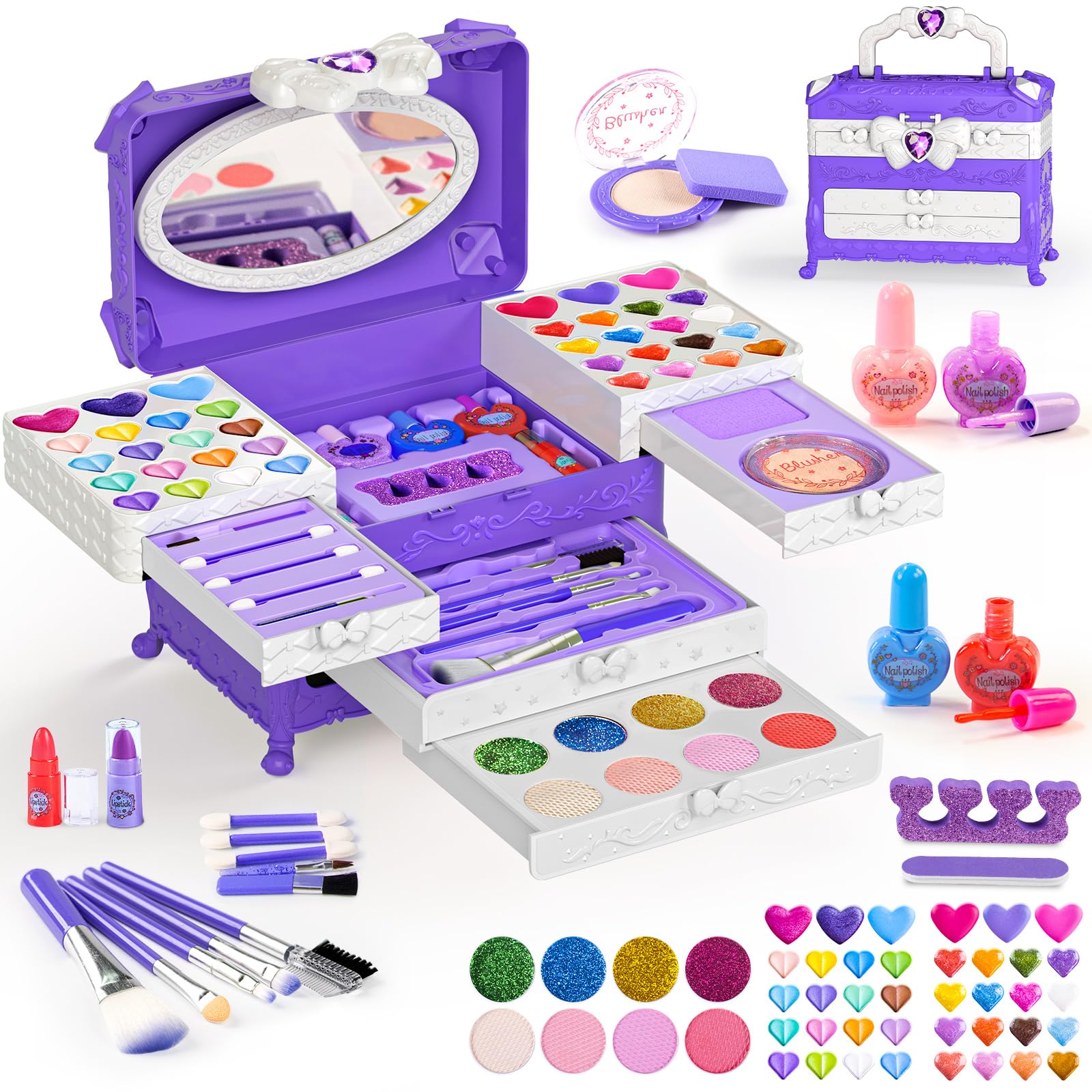 Kids Makeup Kit for Girl 66Pcs - Washable Girl Makeup Kits, Pretend ...