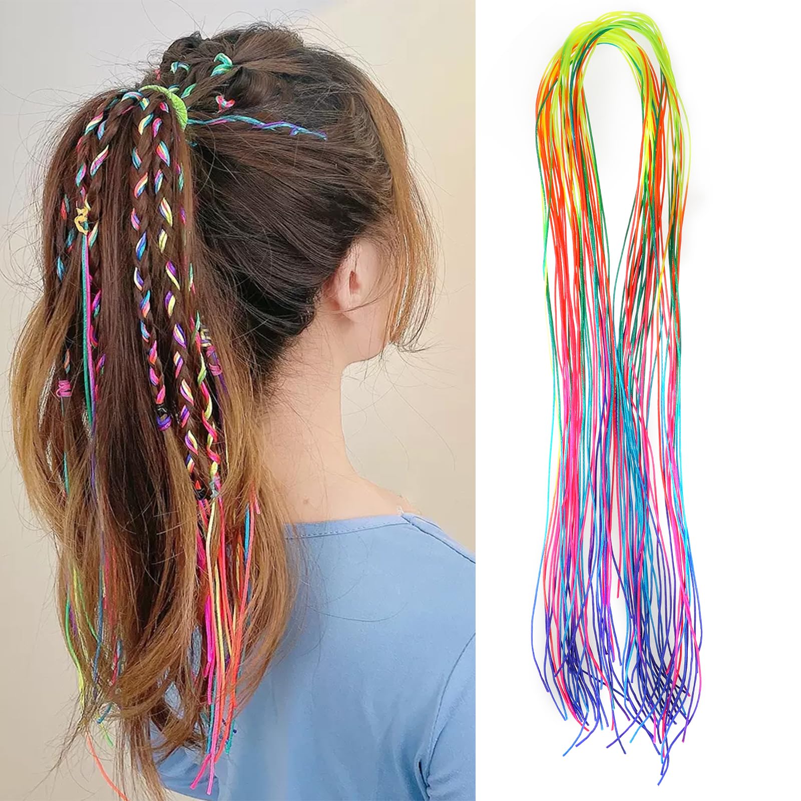 Amazon.com : 32Pcs Colorful Hair Strings For Braids Gradient Color Hair ...
