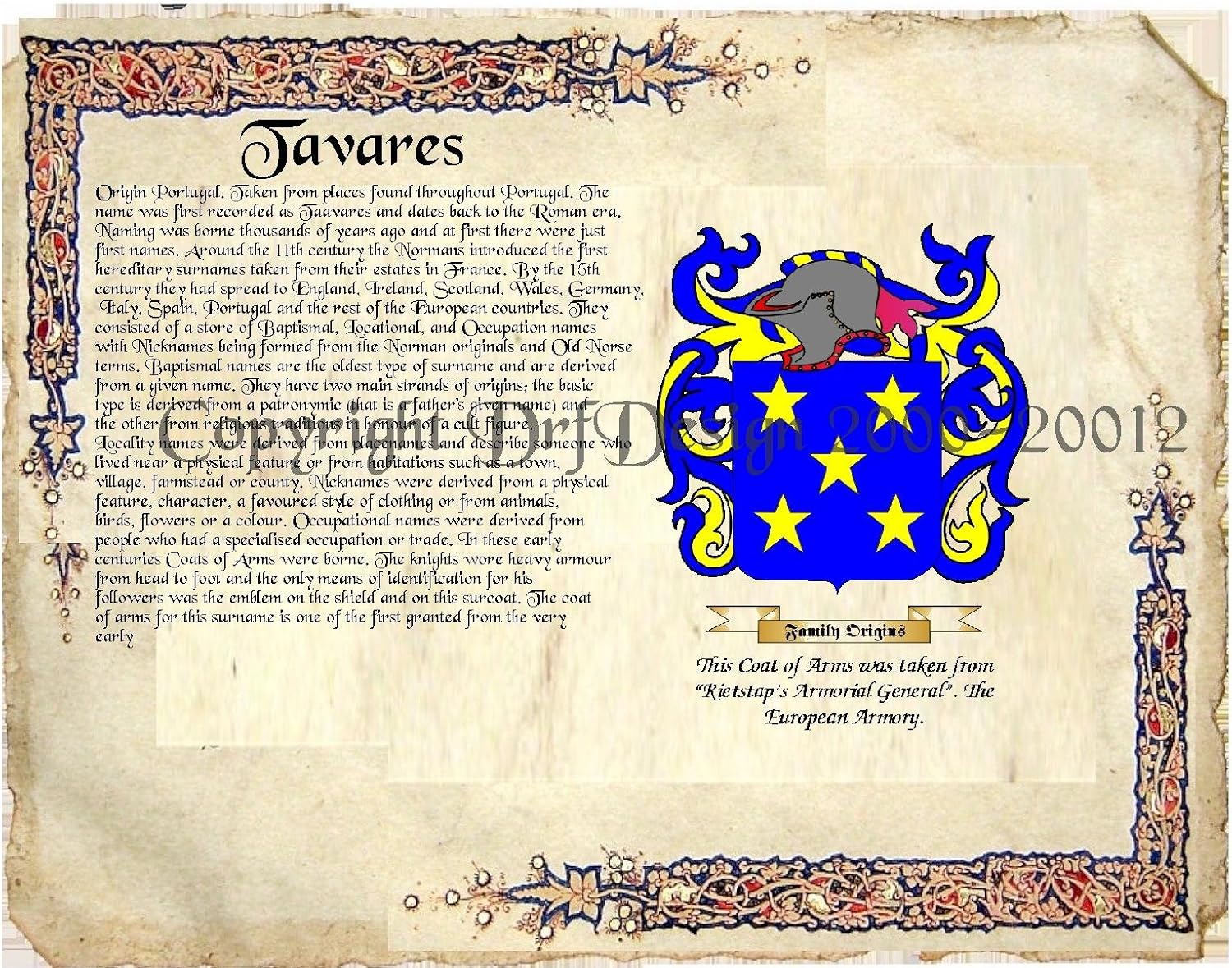 Amazon.com: Tavares Coat of Arms/ Family Crest on Fine Paper and Family ...