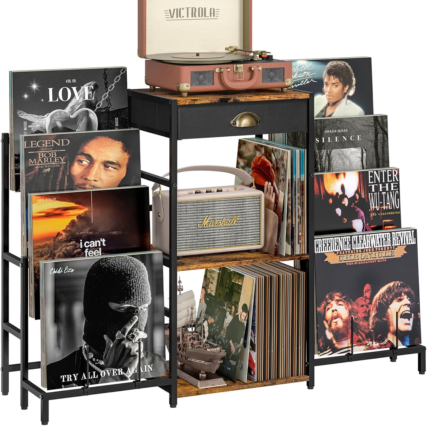 Record Player Stand with Vinyl Storage, Record Player Table with 8-Tier ...